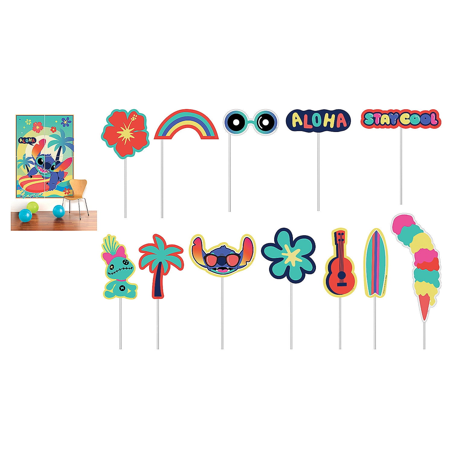 Fun Express Disney’s Stitch Party Scene Setter with Photo Stick Props ...