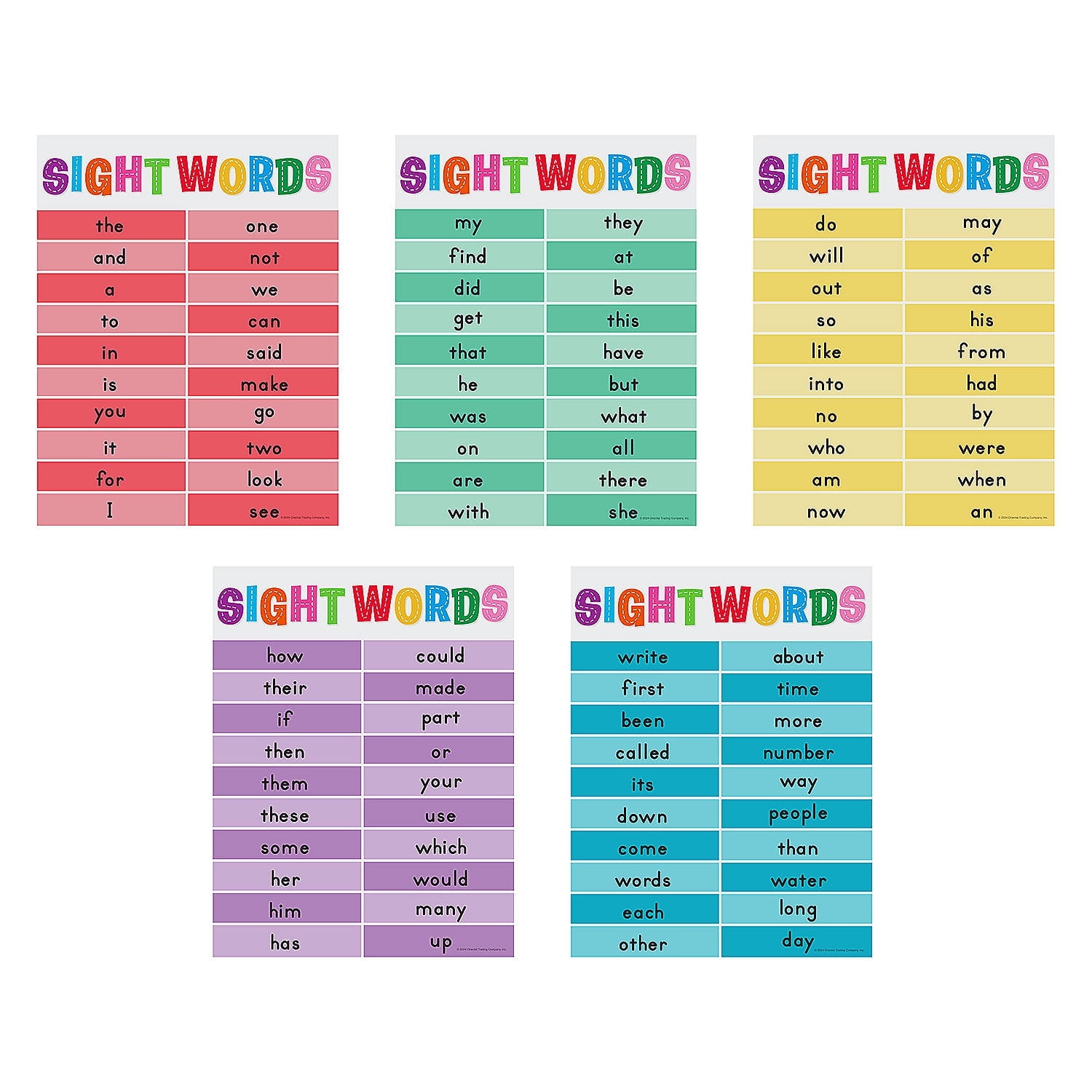 Fun Express Elementary Sight Words Classroom Poster Set - 5 Pieces - 16 ...
