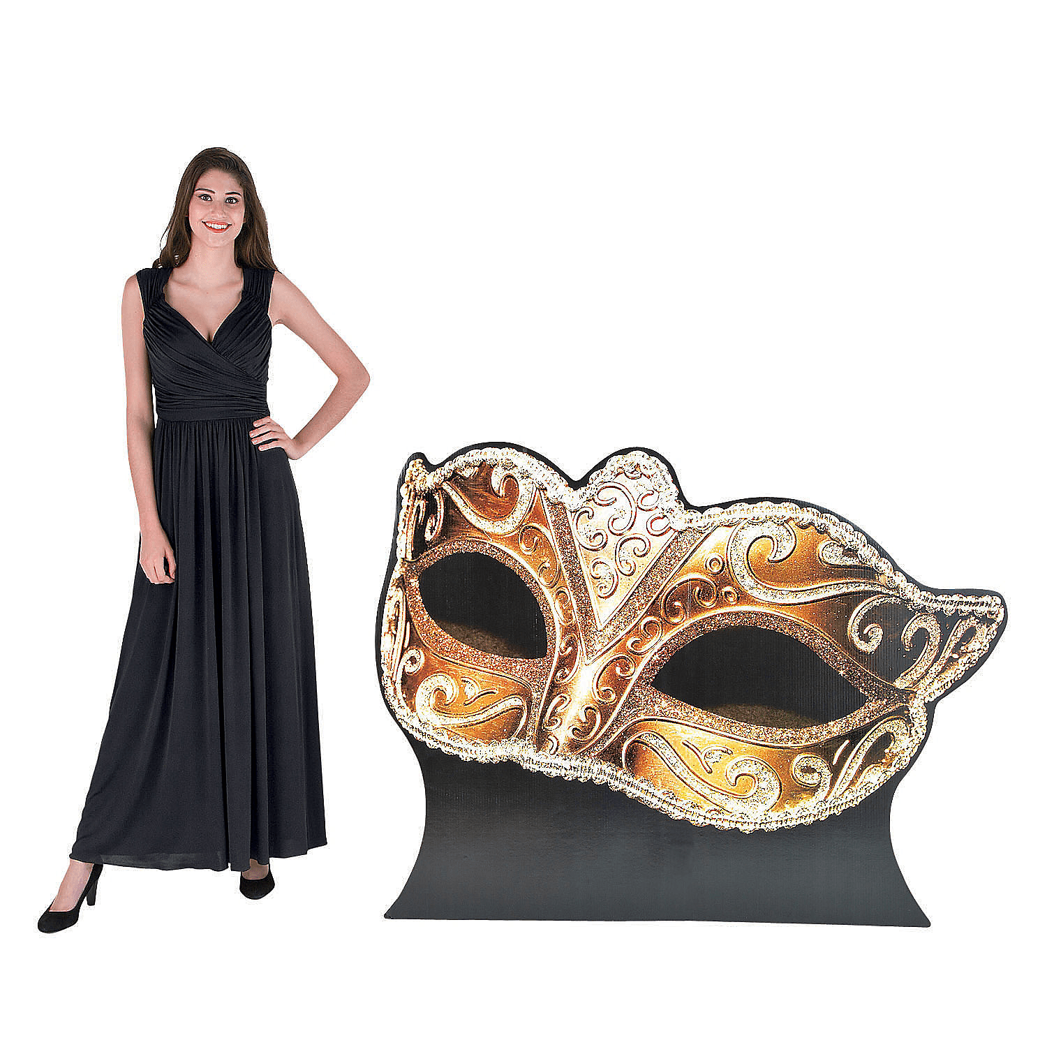 Fun Express Gold Masquerade Ball Mask Stand-Up, Cardboard, 58" x 44 3/4 ...