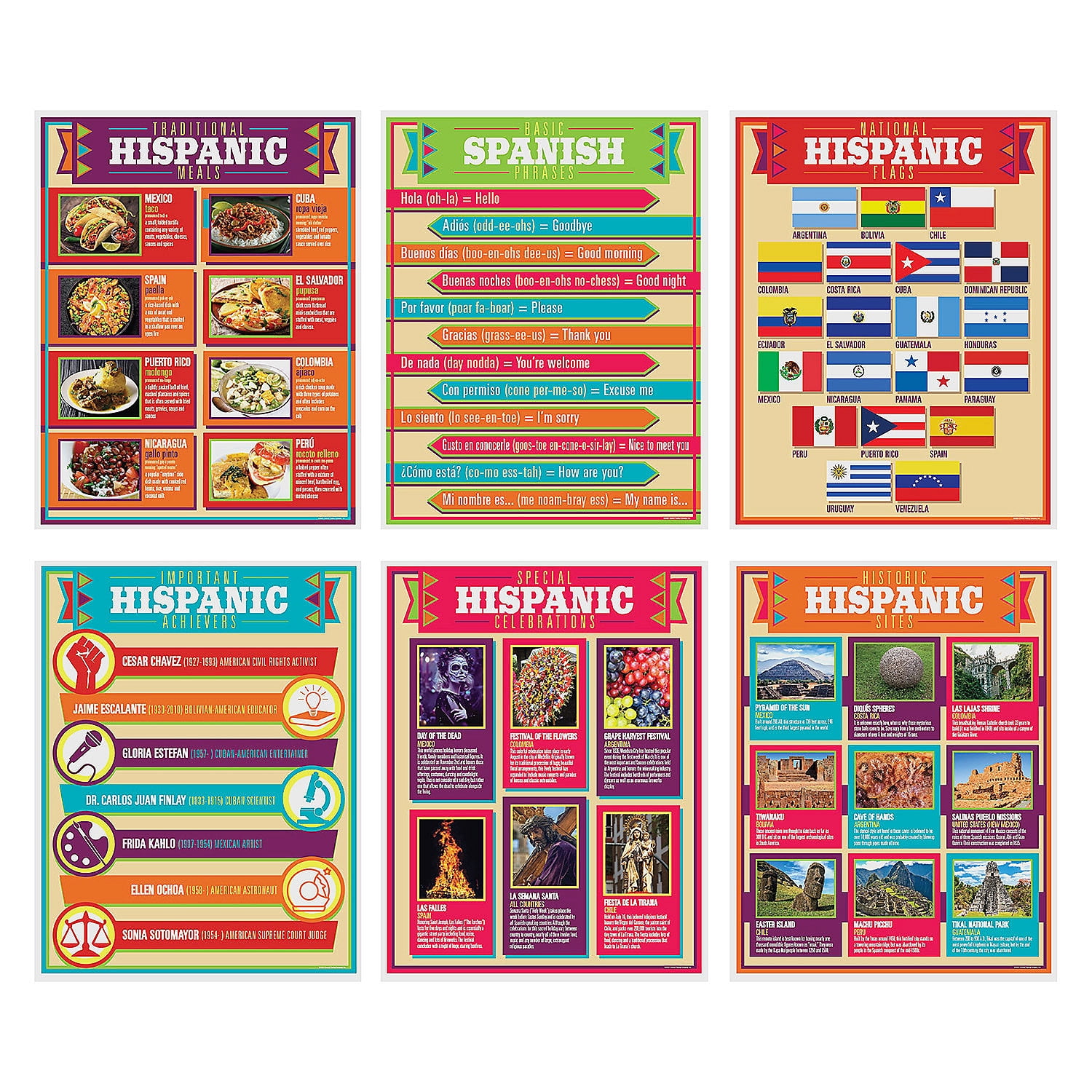 Fun Express Hispanic Heritage Educational Posters, Spanish Room Size ...