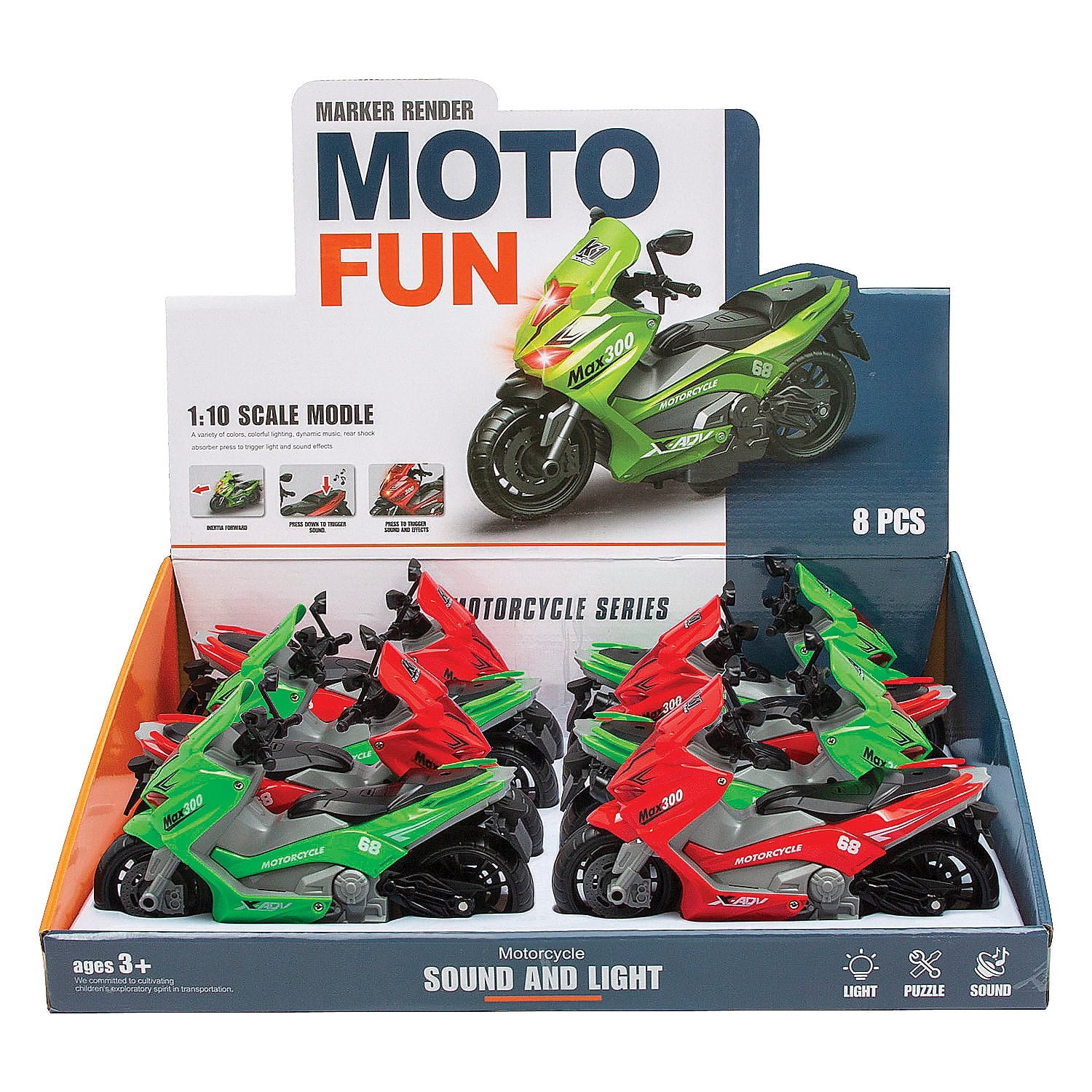 Fun Express Light-Up Green & Red Plastic Motorcycles with Sound - 8 ...