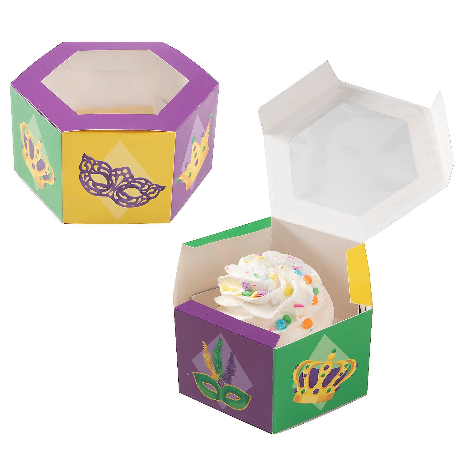 Fun Express Mardi Gras Hexagon Favor Boxes with Window - 12 Pc ...