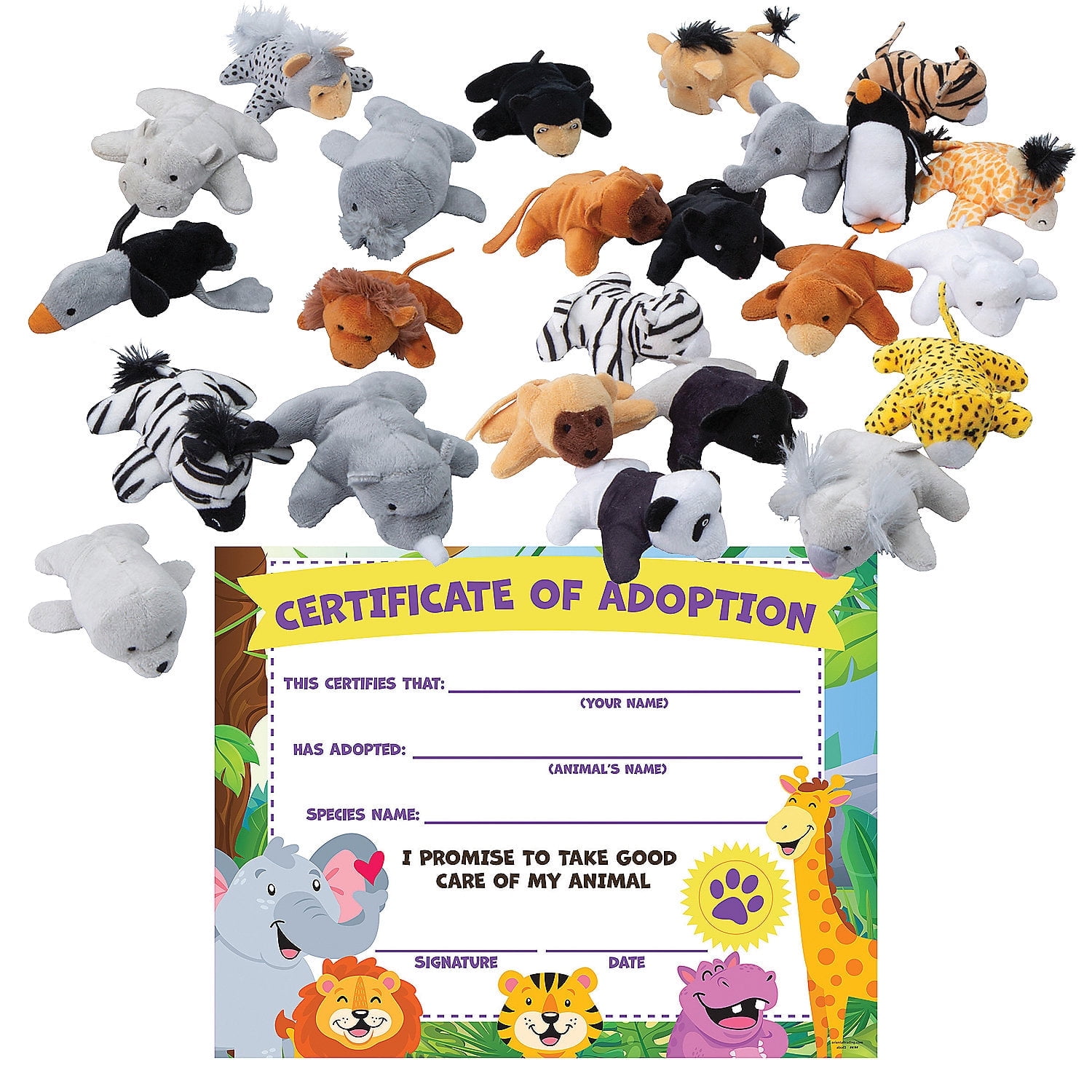 Fun Express Mini Stuffed Zoo Animal Adoption Kit for 24 - Walmart.com
