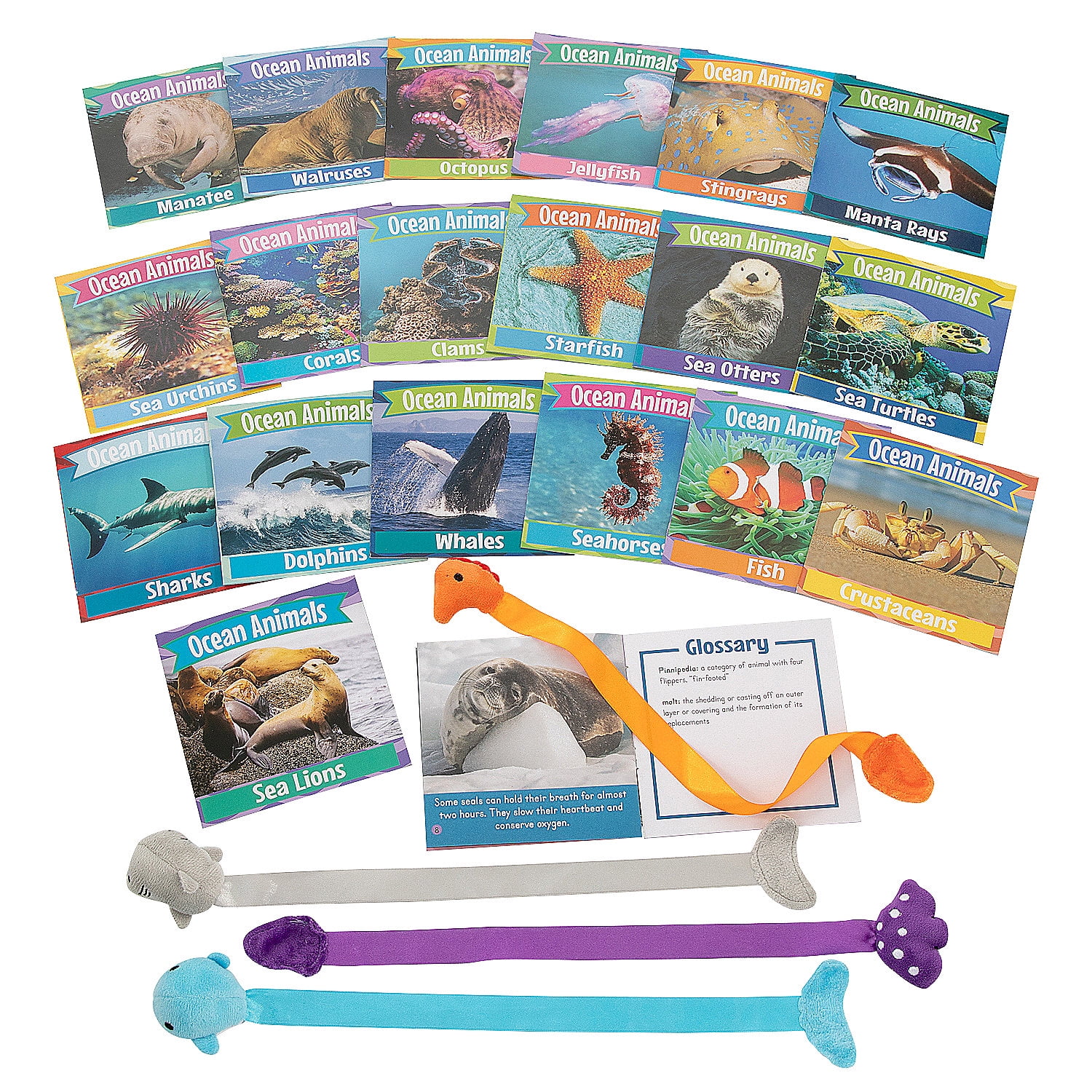 Fun Express Ocean Animal Readers & Plush Bookmarks Set - 32 Pc ...