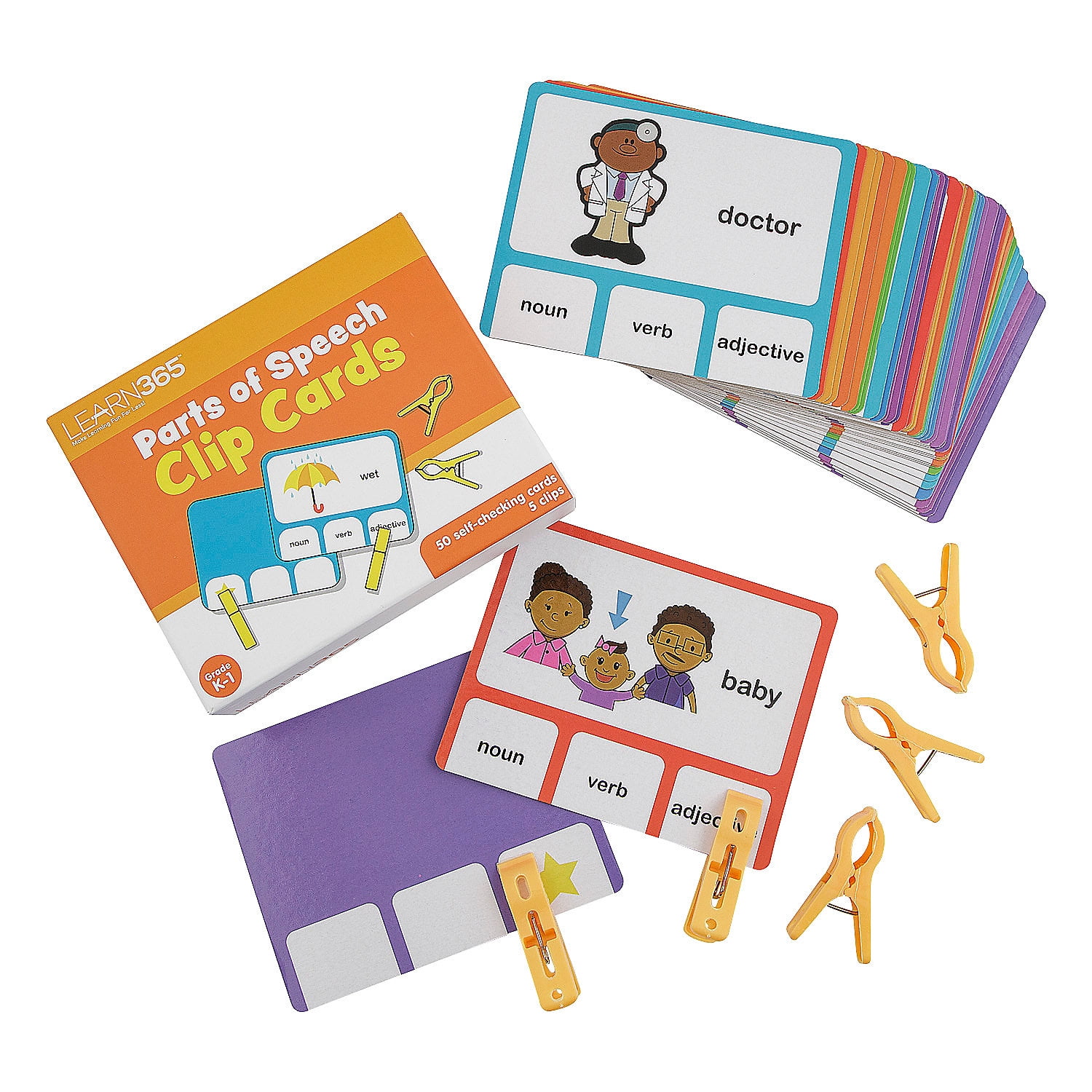 Fun Express Parts of Speech Clip Cards Activity Set - 56 Pieces ...