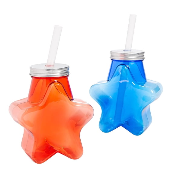 Fun Express Patriotic Star-Shaped Plastic Cups with Lids and Straws, 12 ...