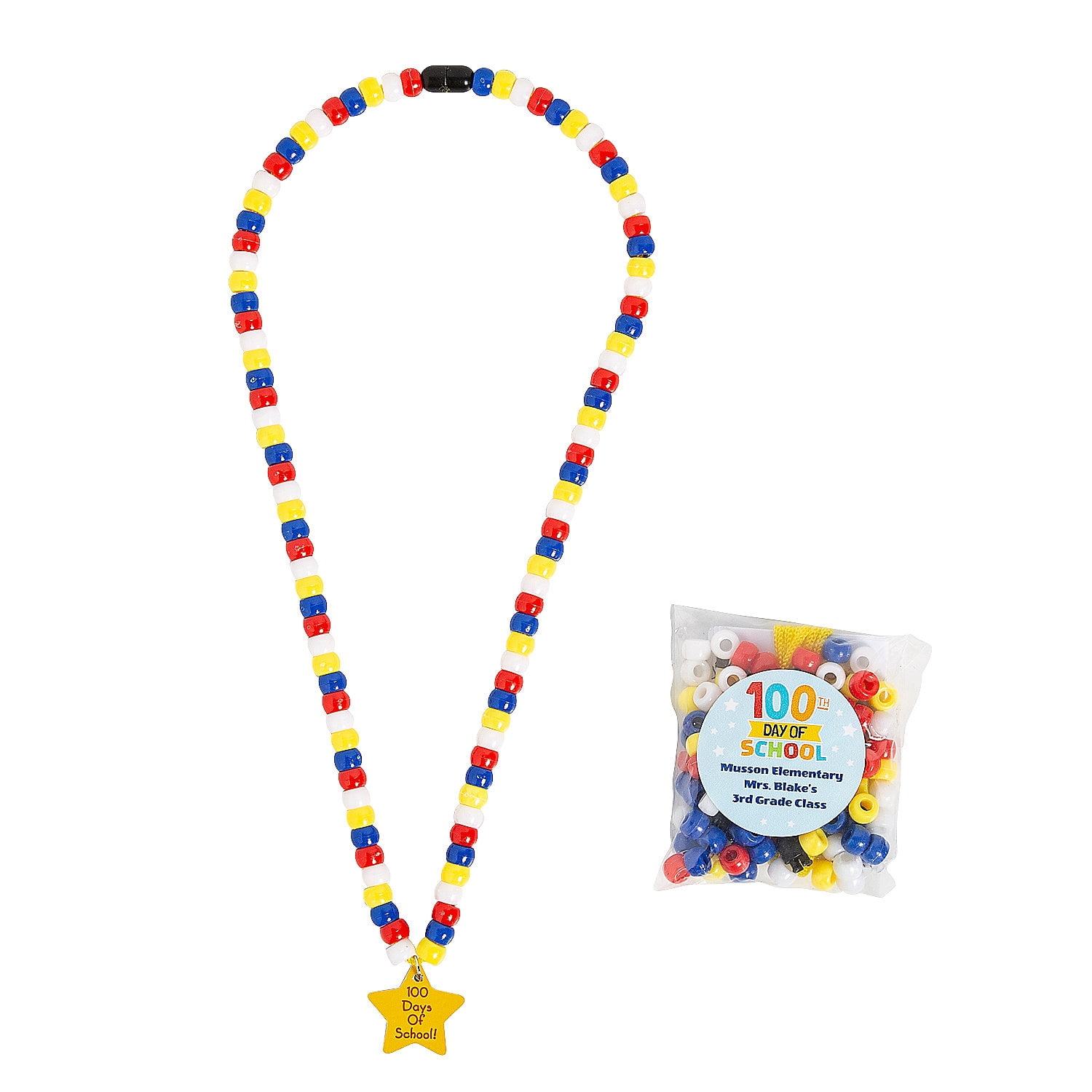 Fun Express Personalized Beaded 100 Days of School Necklace Craft Kit ...