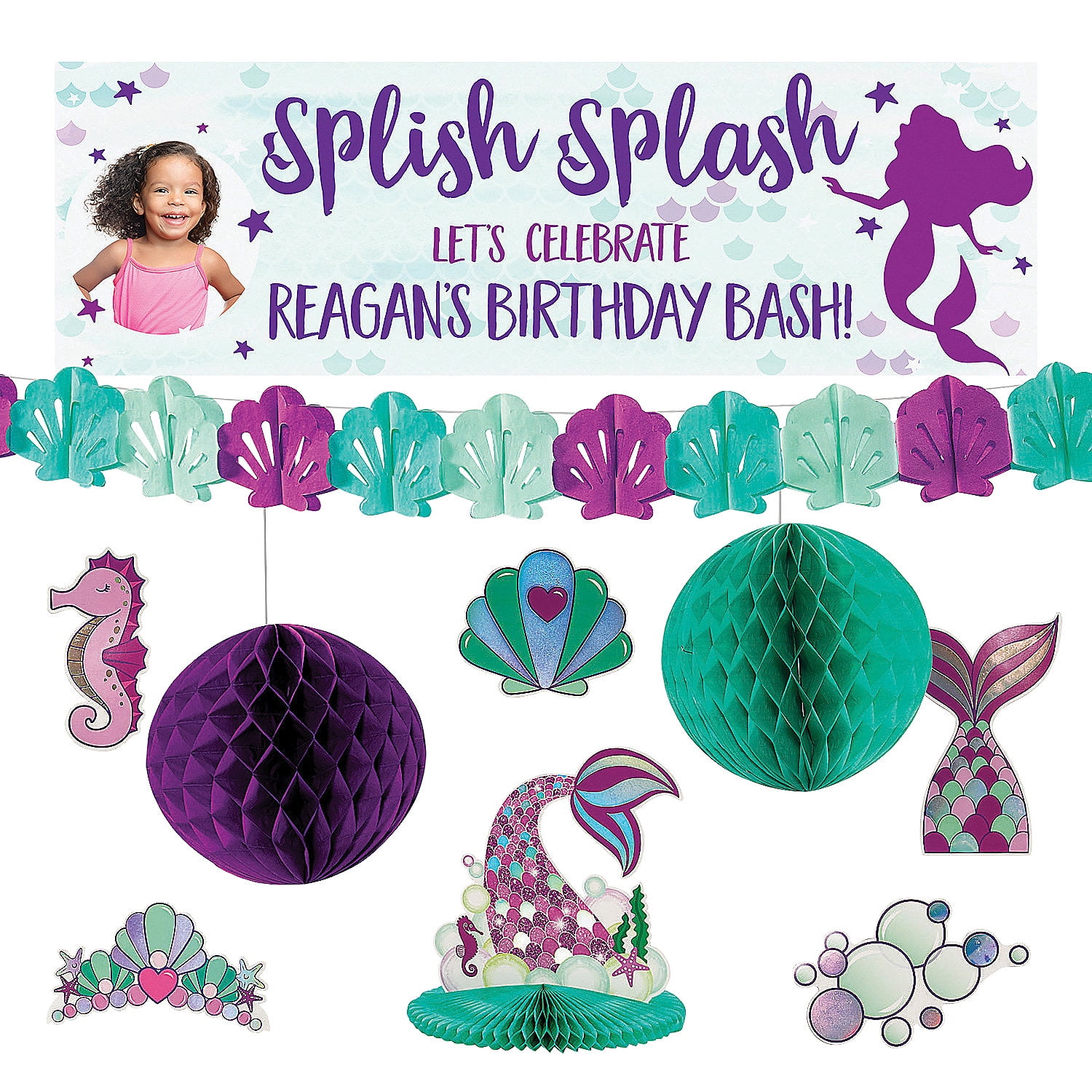 Fun Express Personalized Medium Mermaid Sparkle Banner Decorating Kit ...