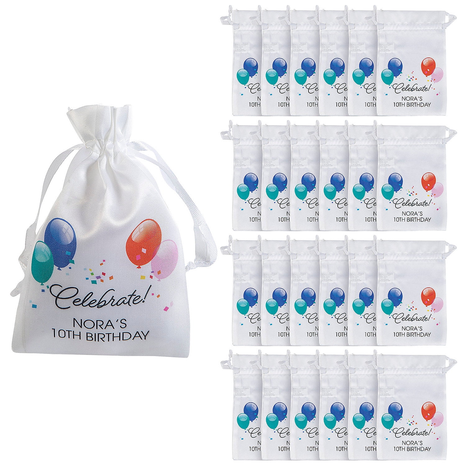 Fun Express Personalized Mini Celebrate Satin Drawstring Bags - 4" x 6 ...