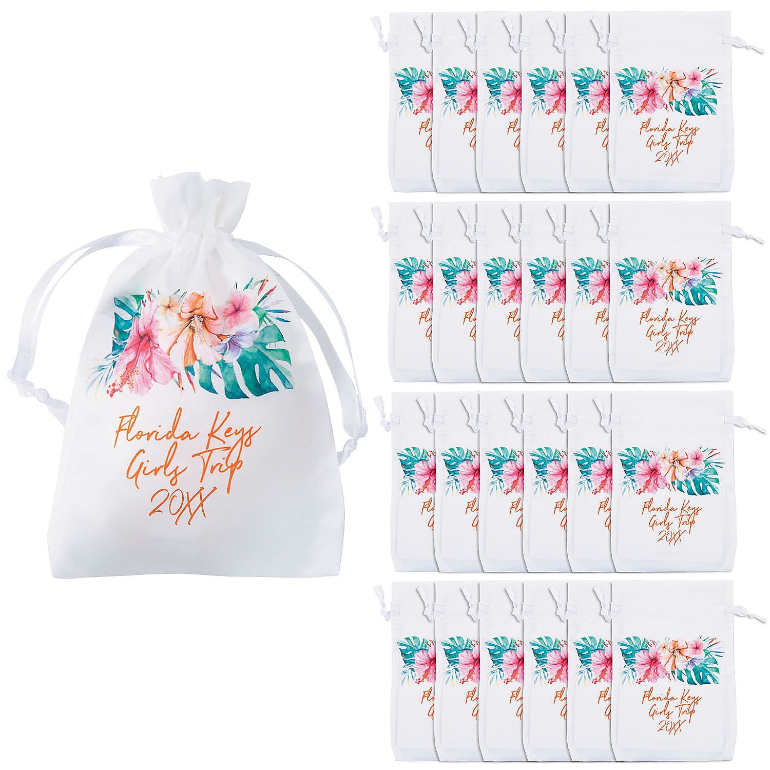 Fun Express Personalized Mini Luau Elevated Satin Drawstring Bags - 24 ...
