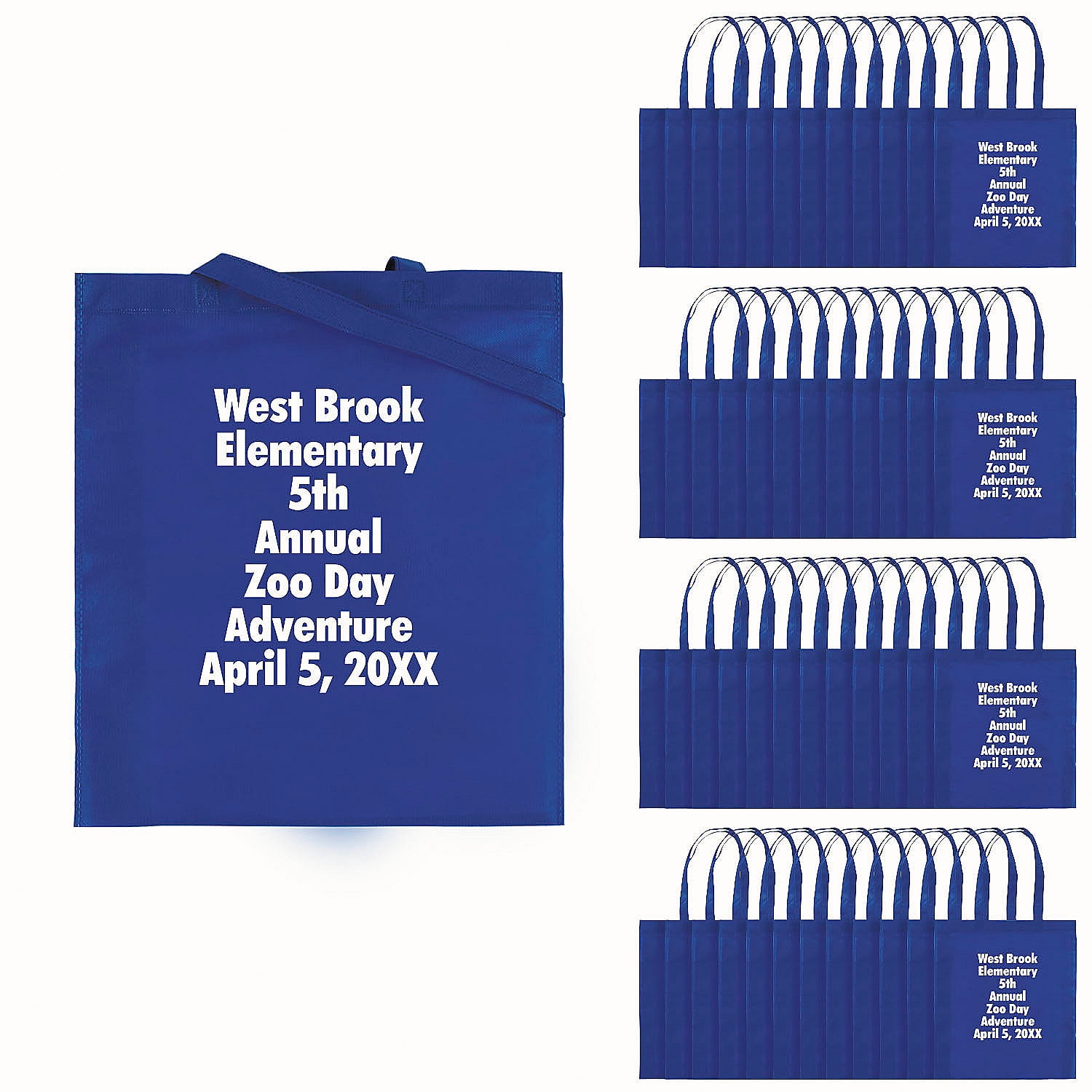 Fun Express Personalized Nonwoven Tote Bags Blue, Large 15" x 17" Bulk ...