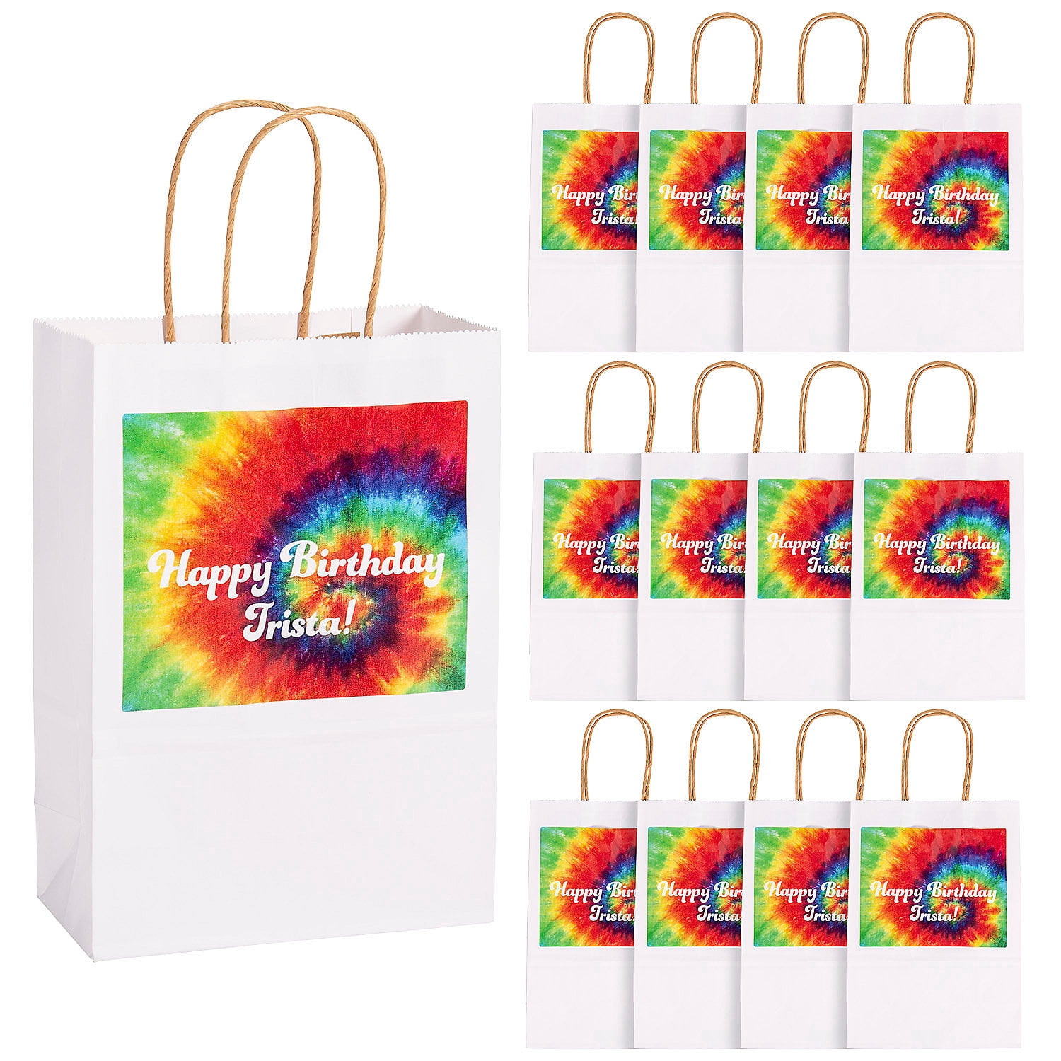 Fun Express Personalized Tie-Dye Kraft Paper Gift Bags Medium 6 1/2" x ...