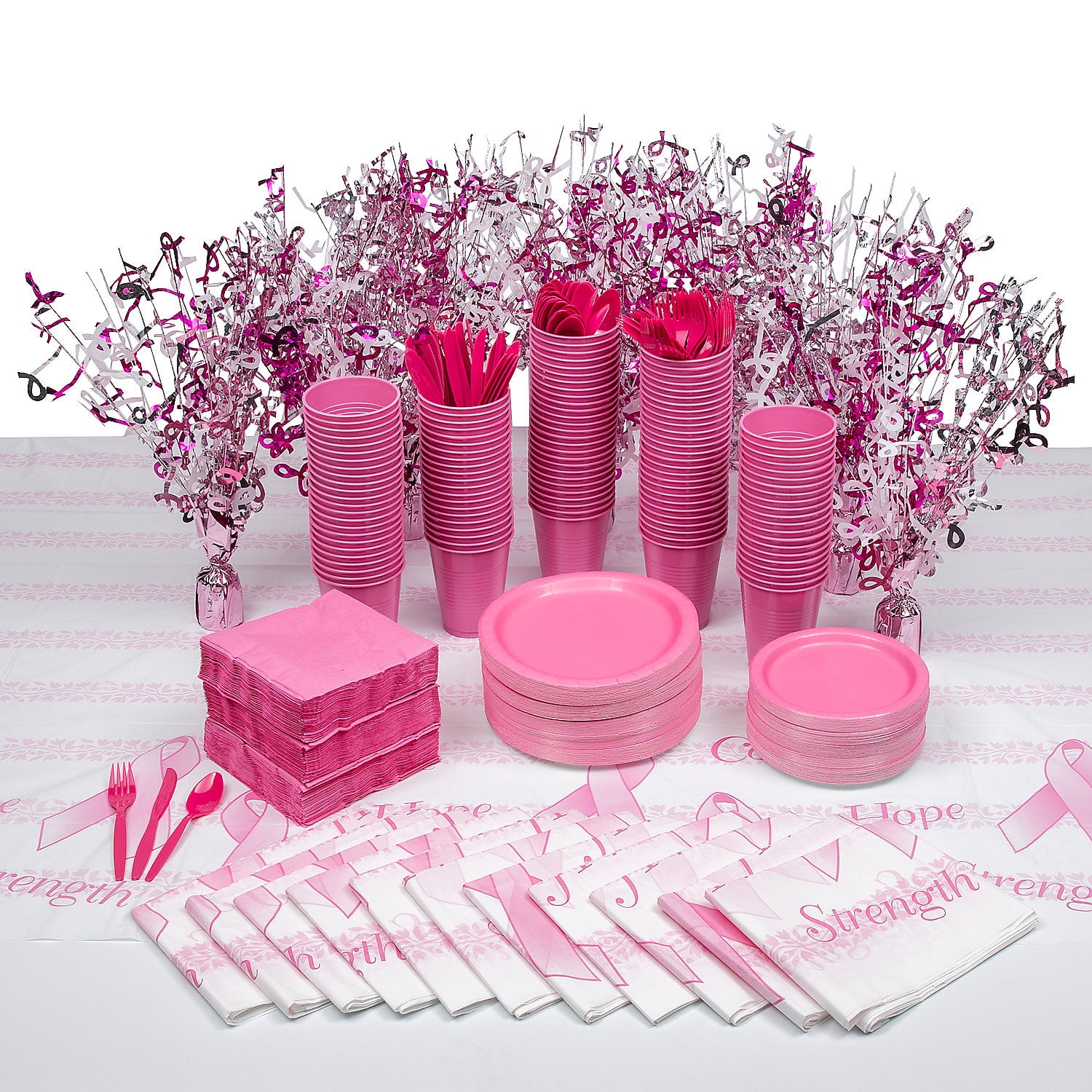 Fun Express Pink Ribbon Disposable Tableware Kit for 120 Guests - 954 ...