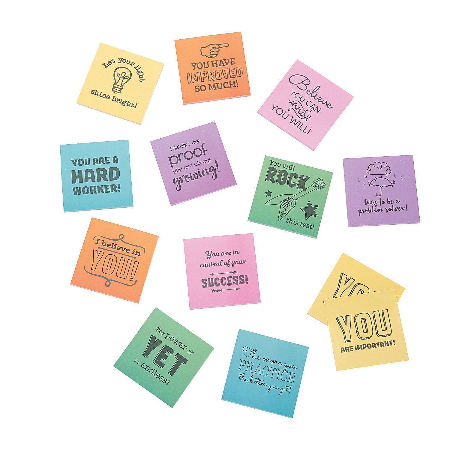 Fun Express Positive Mini Sticky Notes, 2"x2", Multicolor, 12 Pads, 360 ...