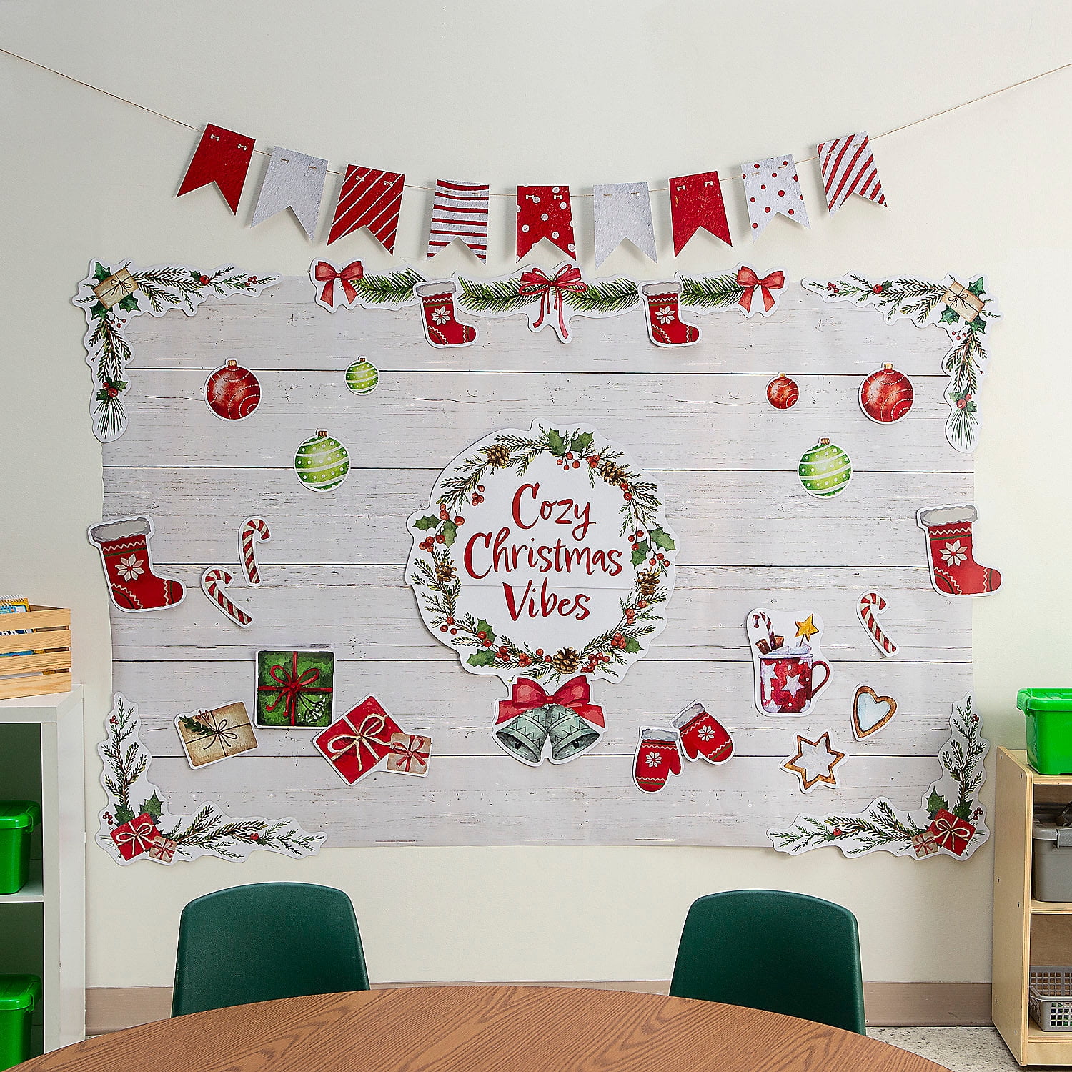 Red & Green Cozy Christmas Vibes Classroom Bulletin Board Set - 40 ...