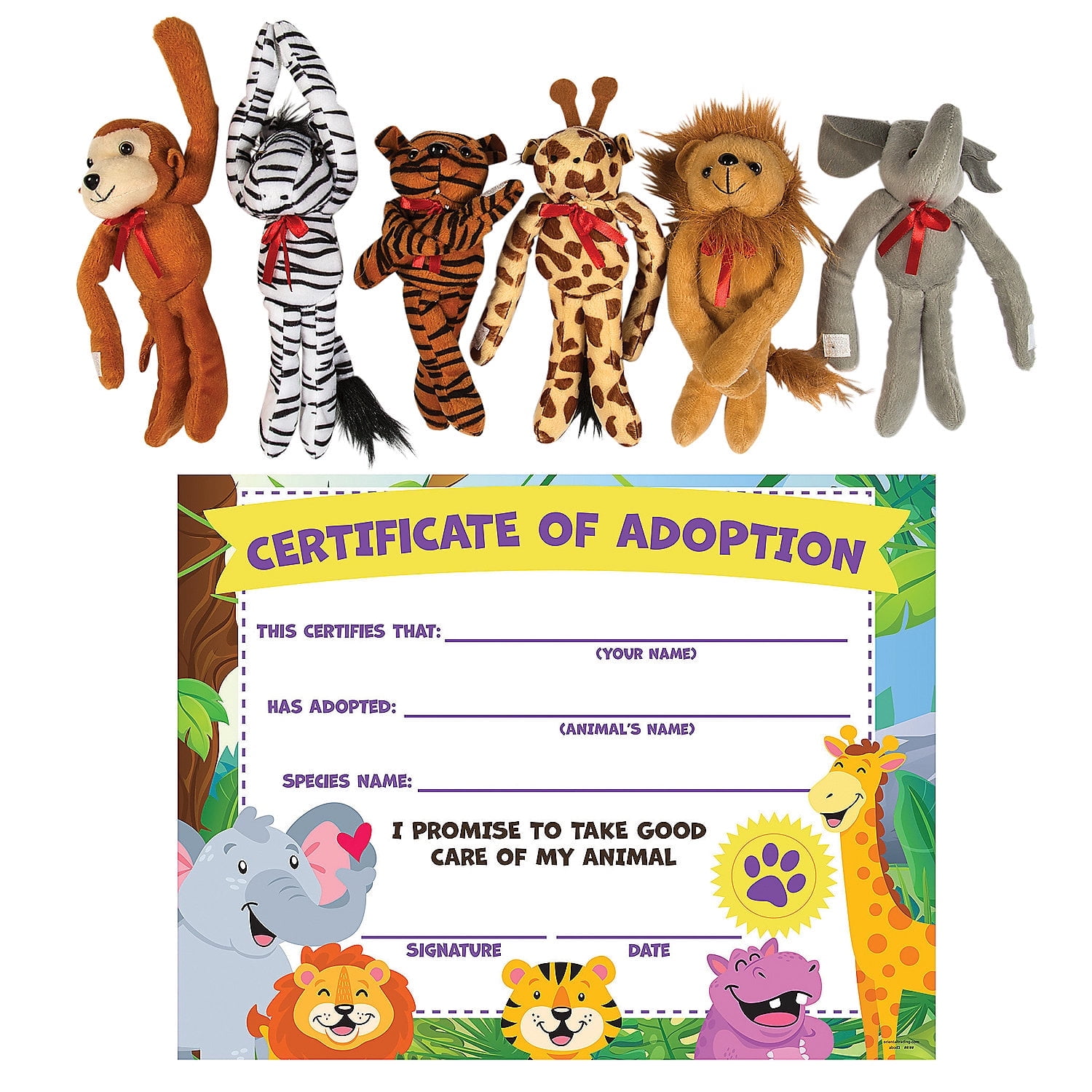 Fun Express Stuffed Zoo Animal Adoption Kit for 12 - Walmart.com