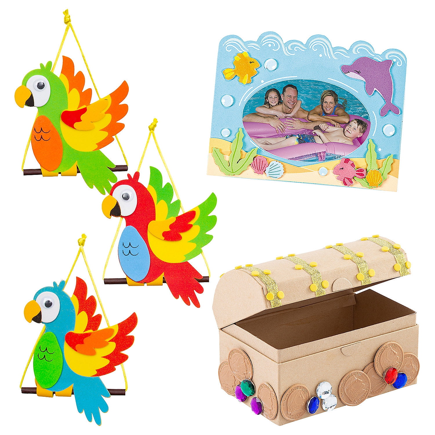 Fun Express Treasure Hunt Parrot, Chest & Picture Frame Craft Kits ...