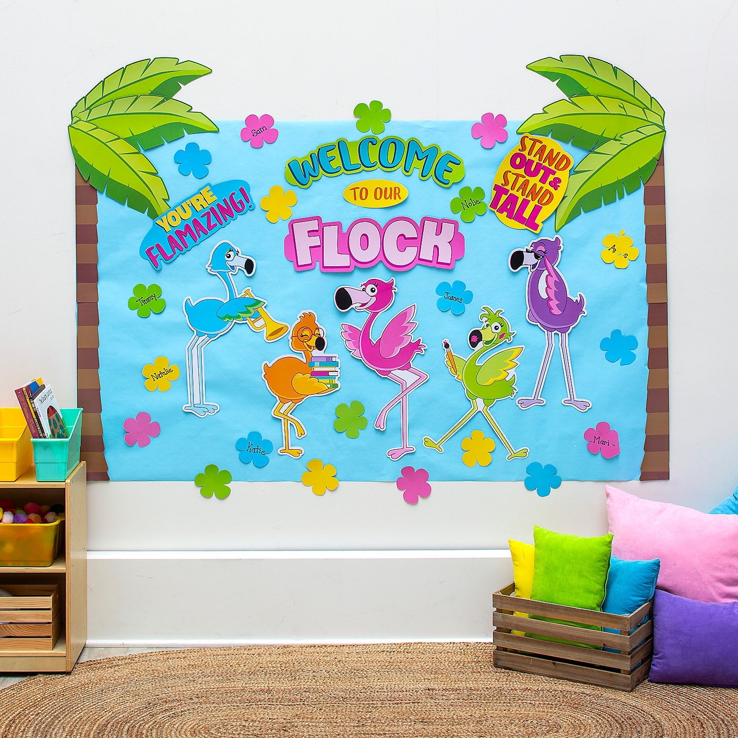 Fun Express Welcome to Our Flock Flamingo Classroom Bulletin Board Set ...