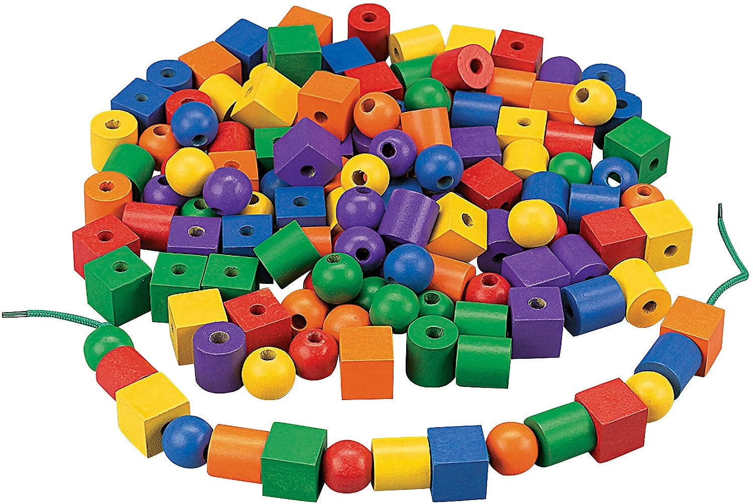 Fun Express Wonderful Wood Lacing Beads with String, Bulk Set of 120 Pieces, Educational and ...