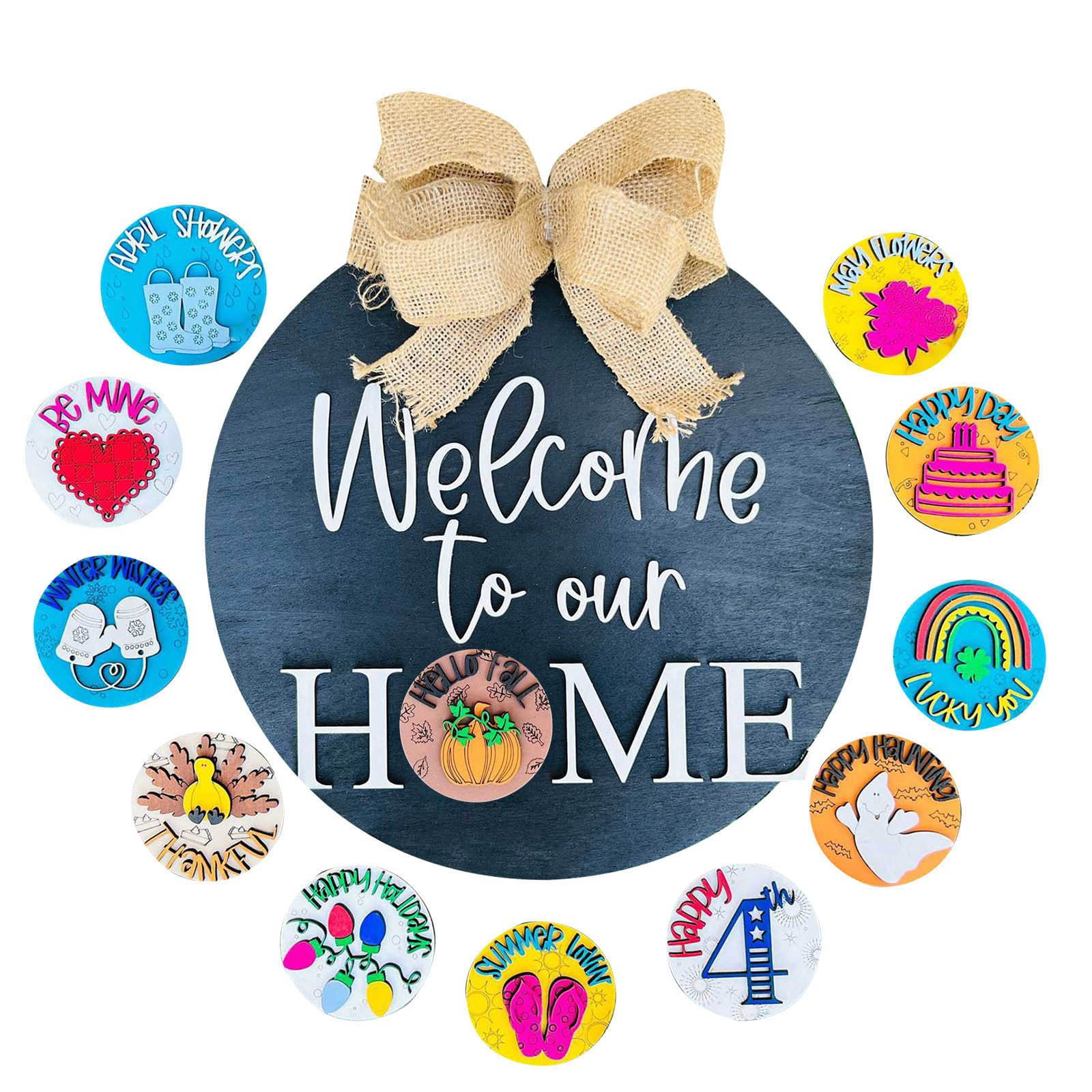 Fun Family Holiday Door Signs: 12PCS 3D Festive Replaceable Welcome ...
