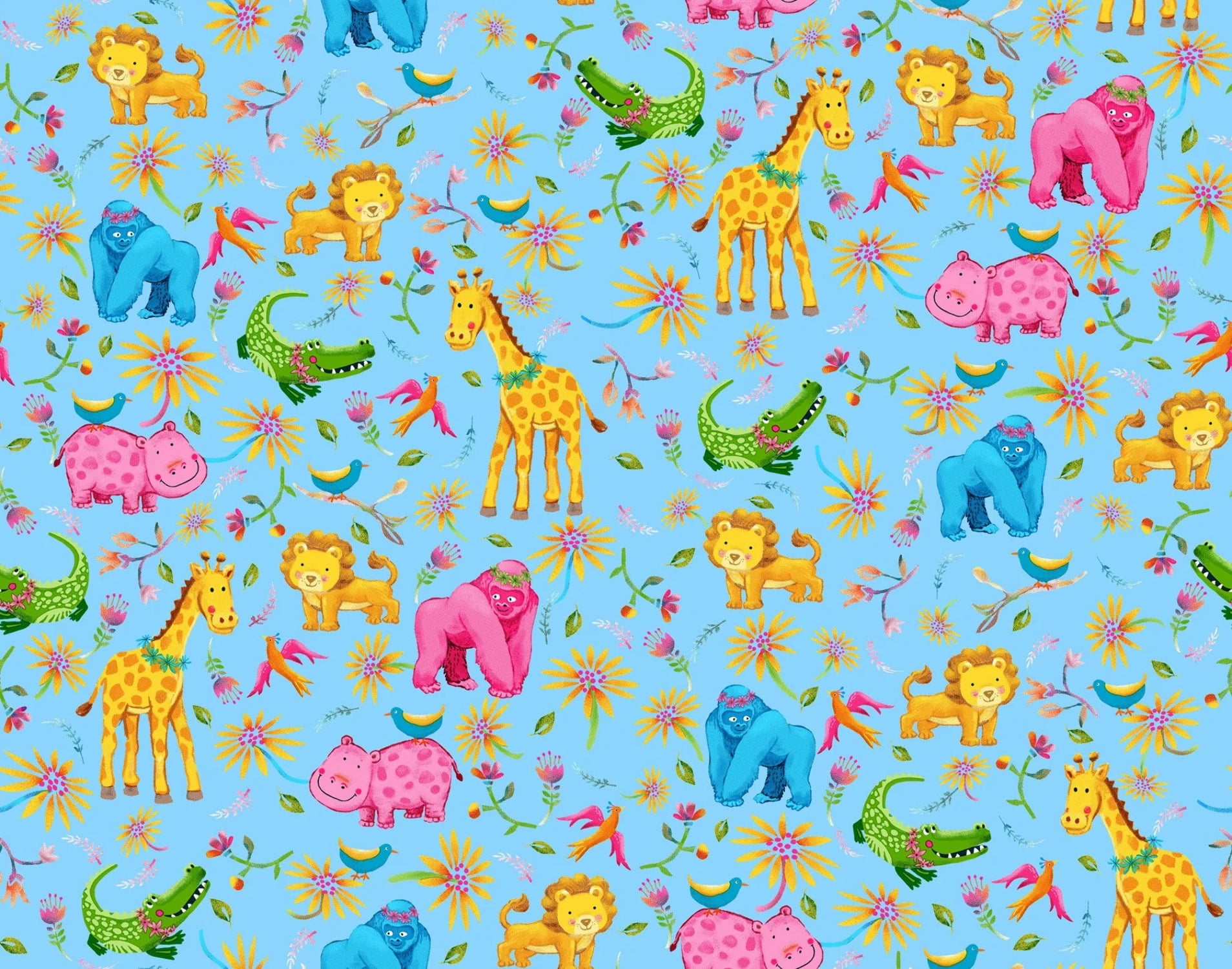 Fun Flannel- Jungle Animals Aqua Fabric - Walmart.com