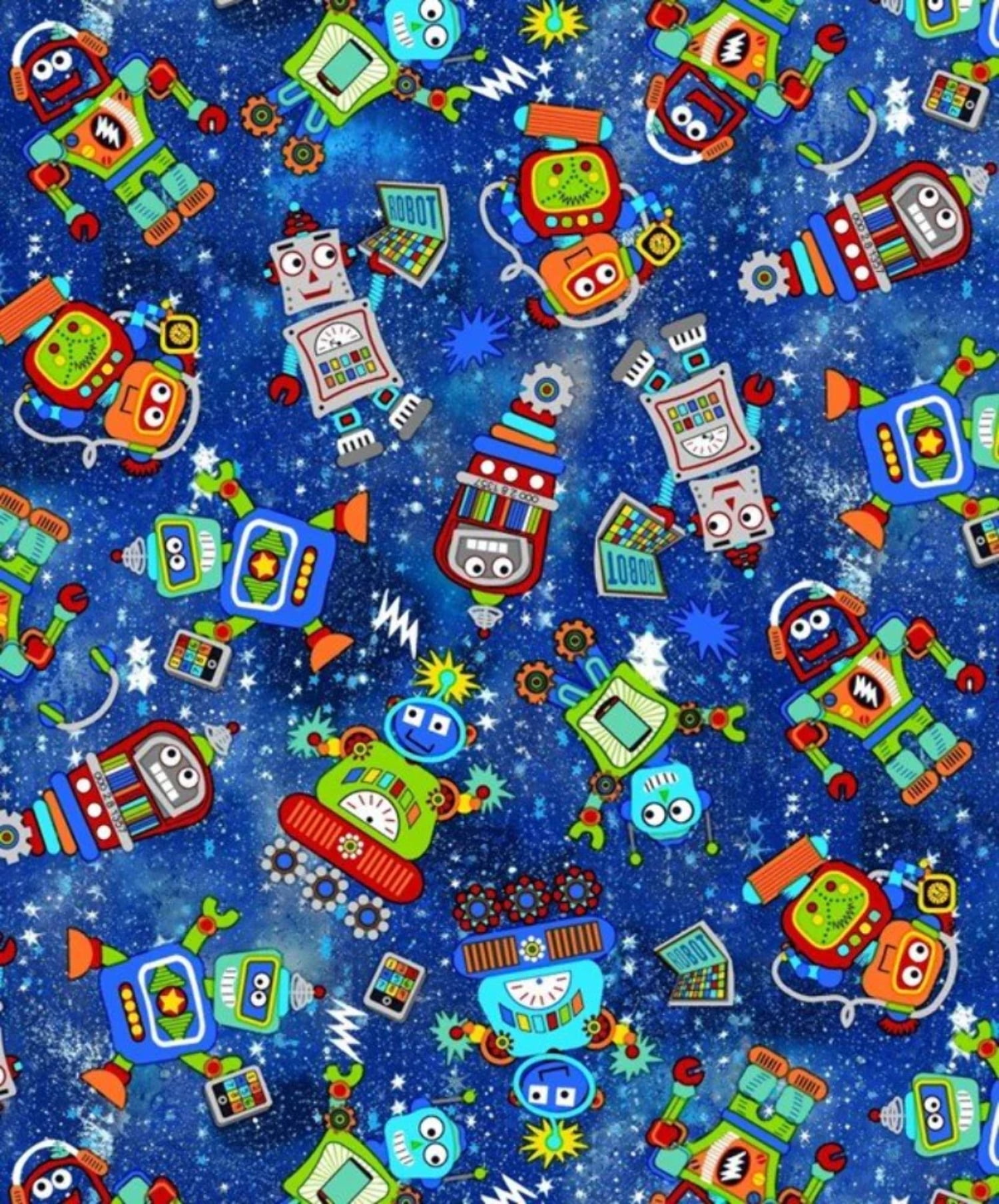 Fun Flannel Space Robots Blue Flannel Fabric - Walmart.com