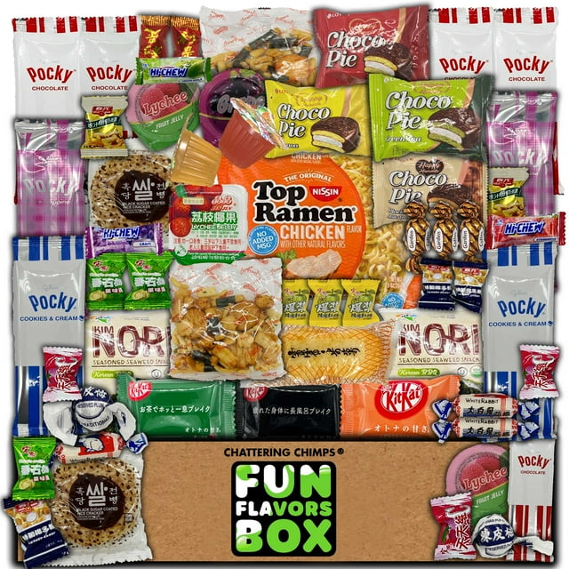 Fun Flavors Box Asian Snacks and Candy Care Package 50 Count Variety ...