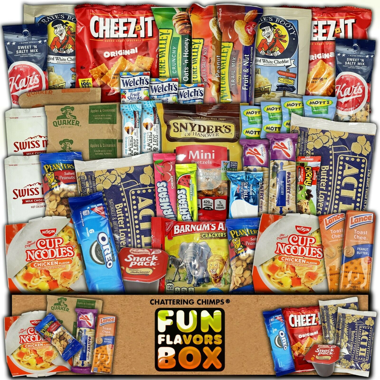 Fun Flavors Box College Essential Snacks Care Package for Student - 40 ...