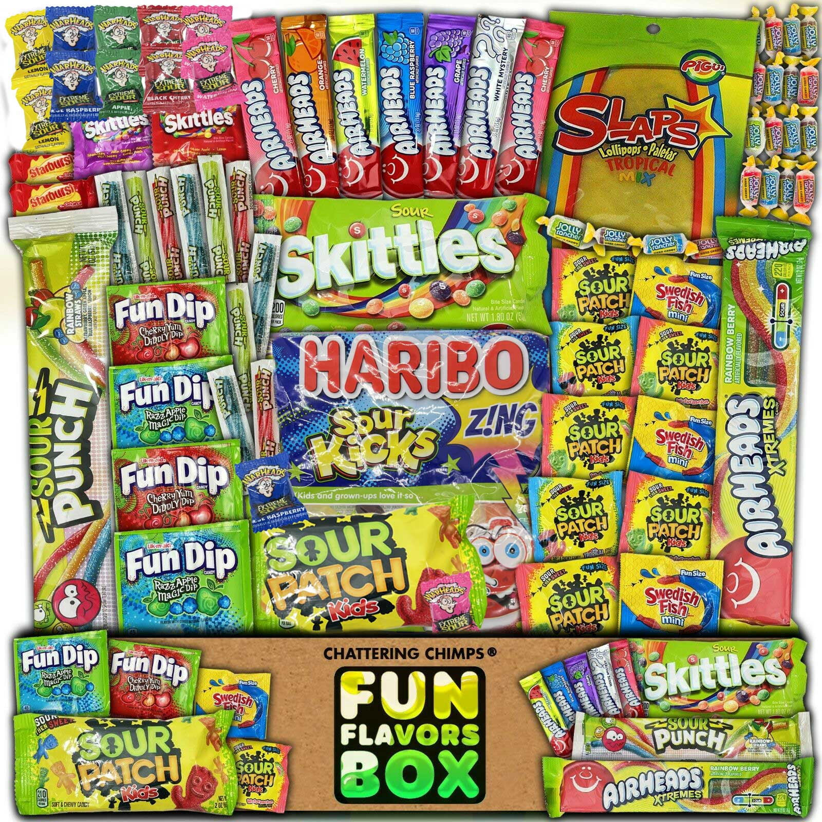 Fun Flavors Box Sour Candy Lovers Snack Care Package - 80 Piece Variety ...