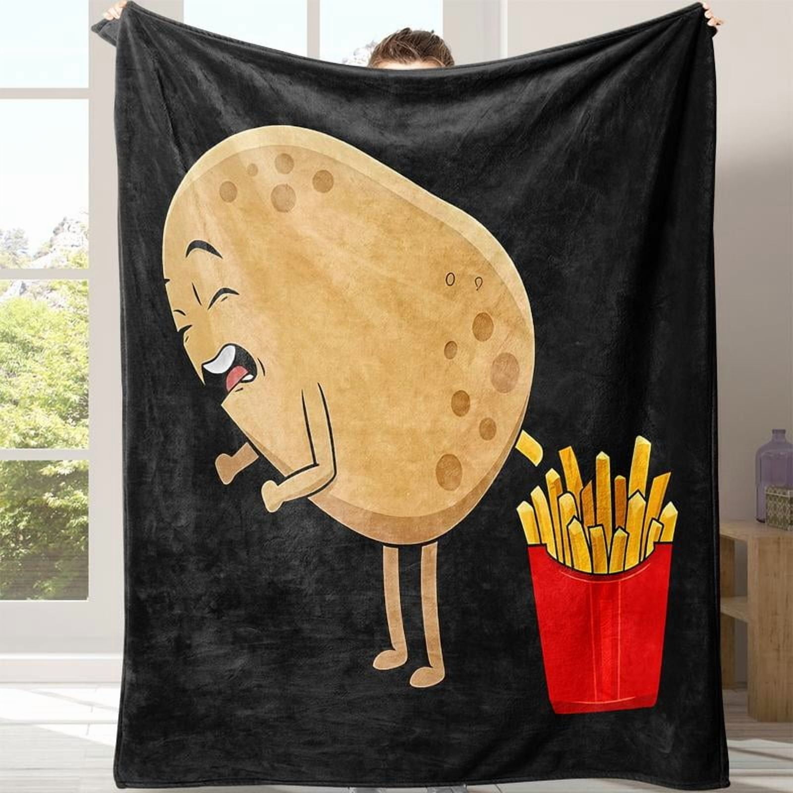 Fun French Fry Pattern Blanket, Soft Flannel Throw for Couch Bed, Warm ...