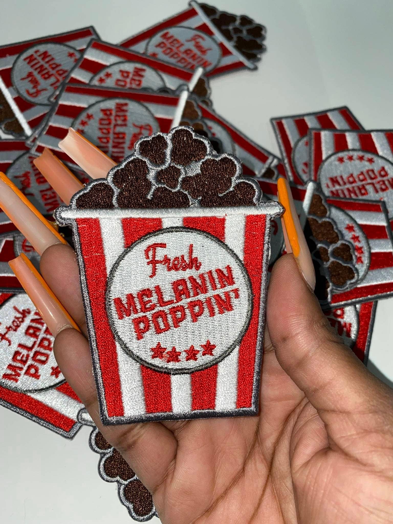 Fun, "Fresh Melanin Poppin" Popcorn Patch, Iron-On Embroidered Patch; Motivational Patch, Patch ...