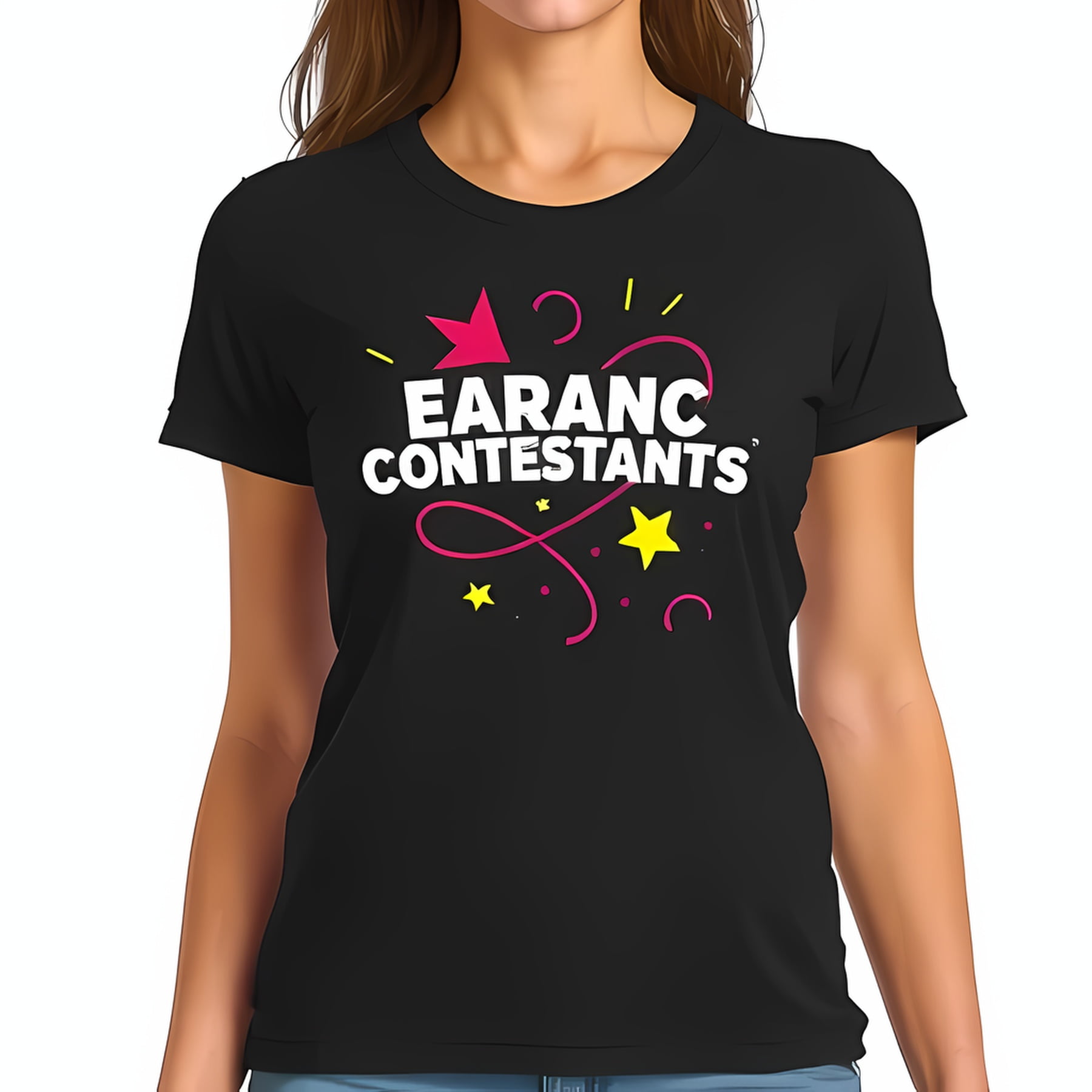 Fun Graphic T-Shirt for Women "EARANC CONTESTANTS" Design with Red Star ...