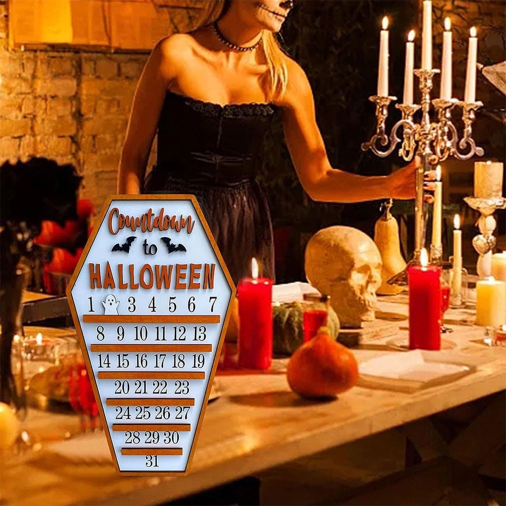 Fun Halloween Coffin Style Advent Calendar with Bat Pumpkin Ghost Wood ...