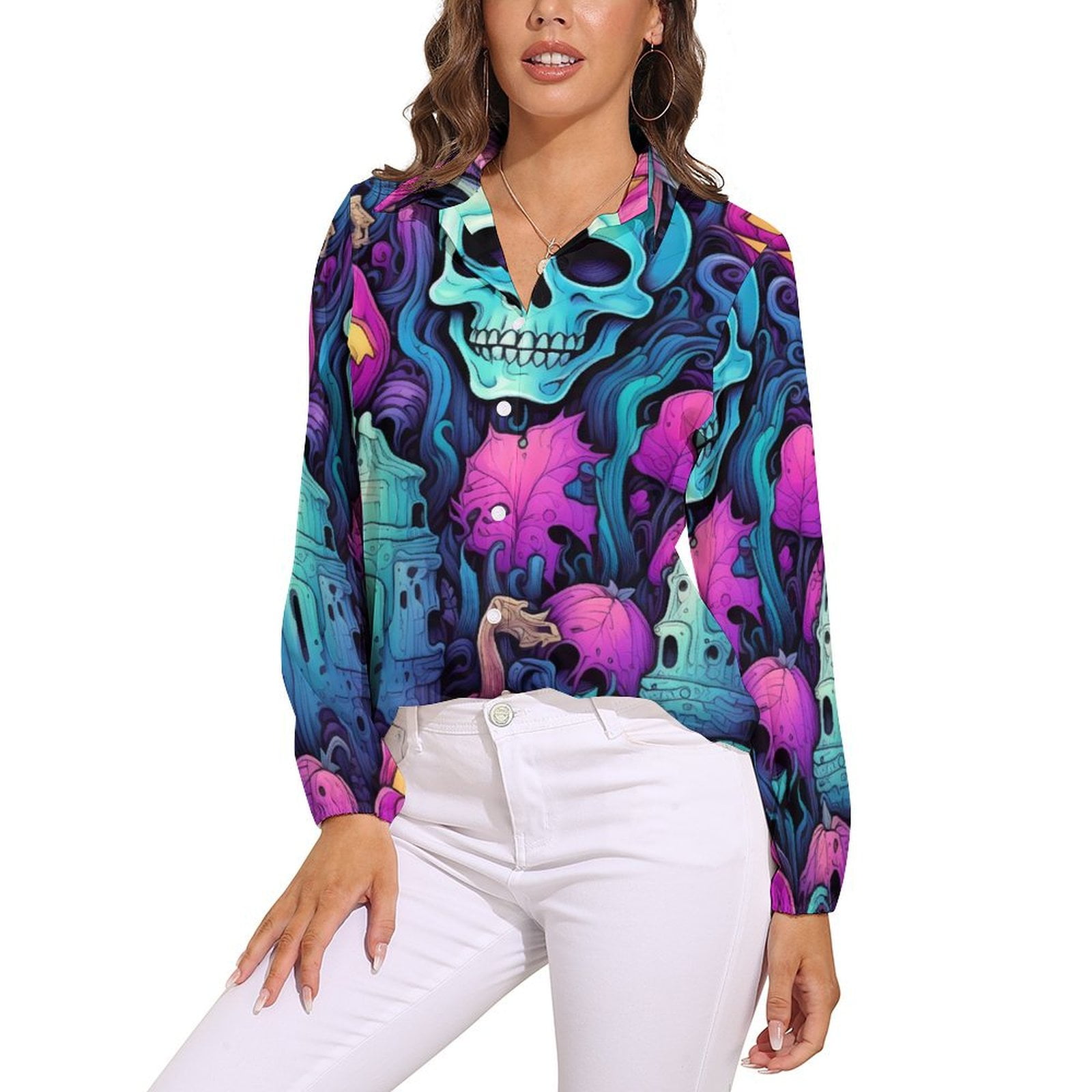 Fun Halloween Loose Blouse Black and Orange Spider Web Streetwear ...