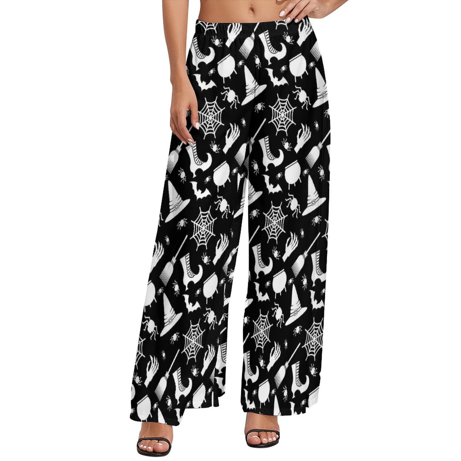 Fun Halloween Pants Black and Orange Spider Web Sexy Wide Leg Pants ...