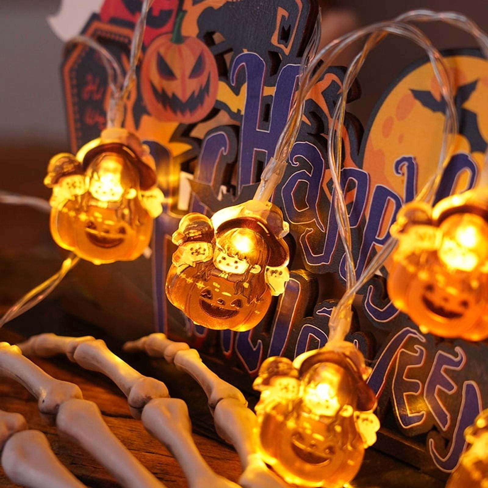 Fun Halloween Pumpkin Lantern & Ghost Skeleton String Lights Decor Set ...