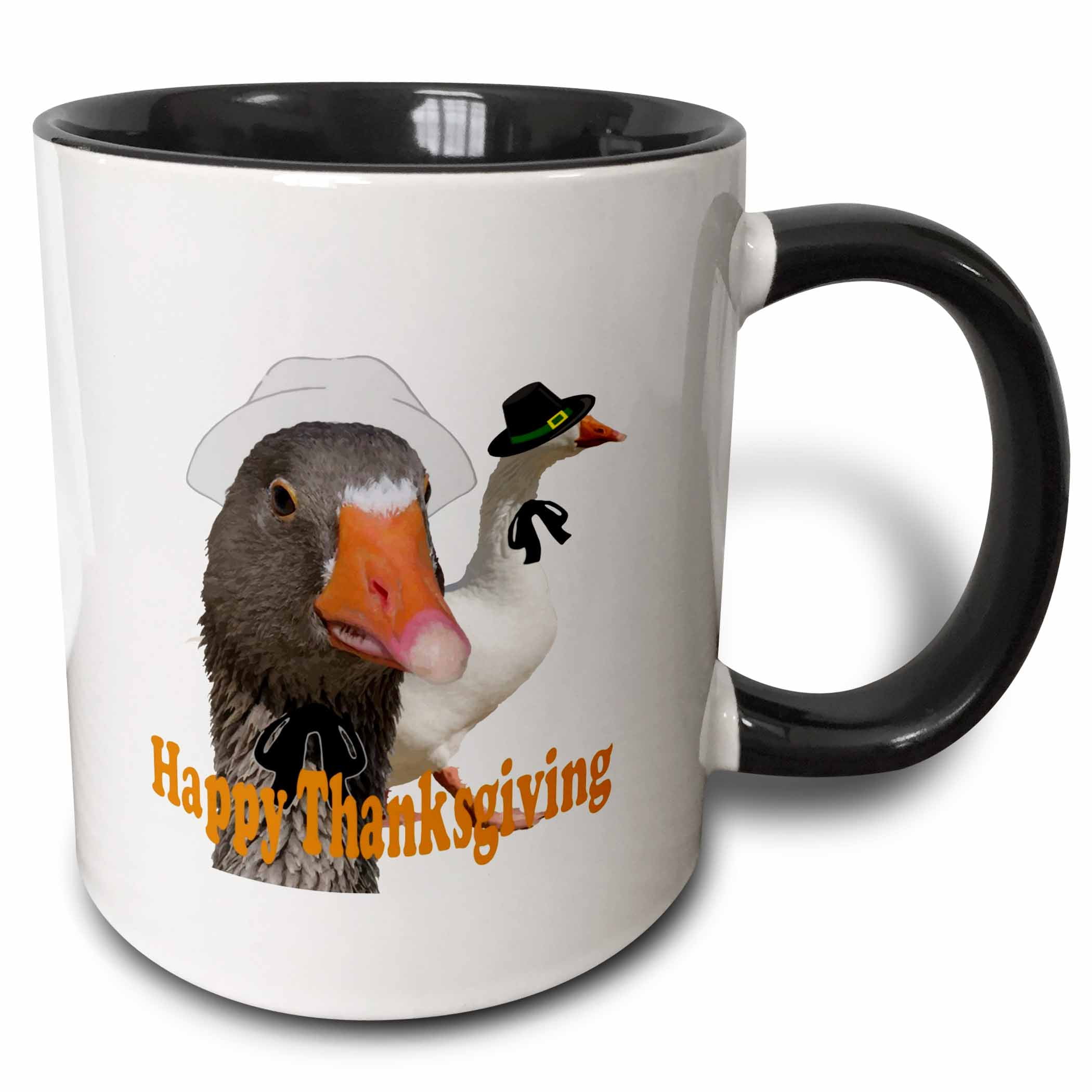 3drose, Fun Happy Thanksgiving Pilgrim Duck Couple in Costume, 15oz Two ...