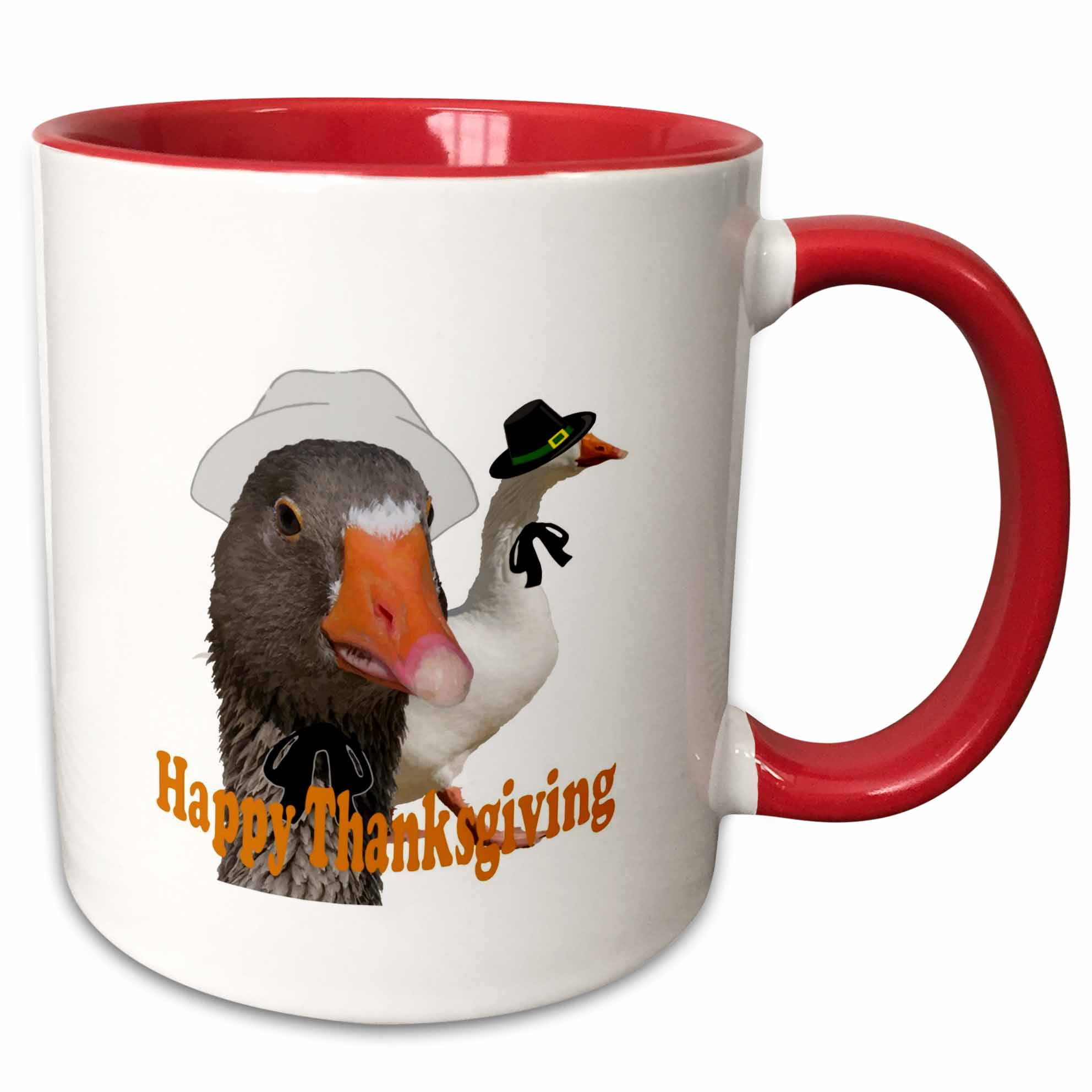 3drose, Fun Happy Thanksgiving Pilgrim Duck Couple in Costume, 15oz Two ...