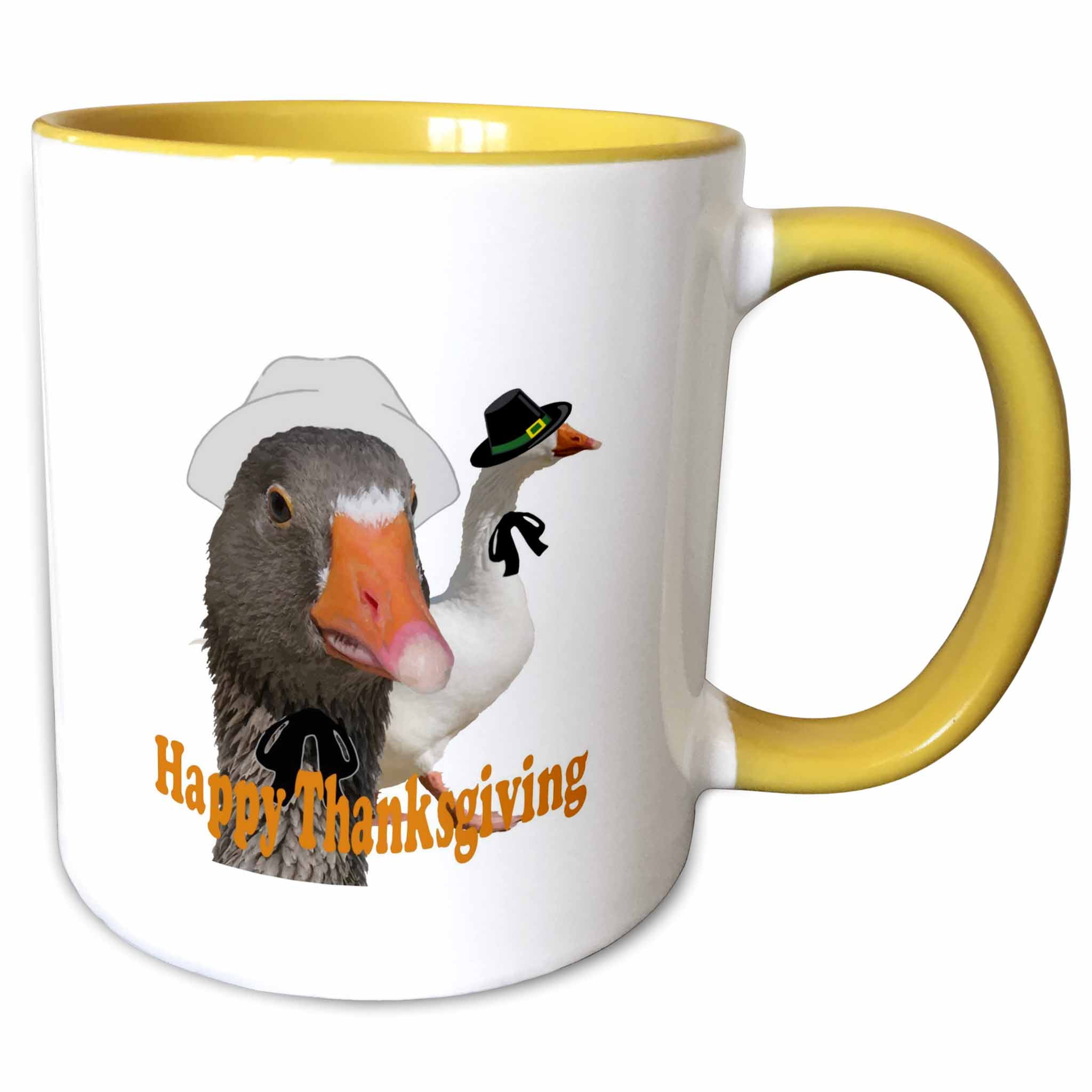 3drose, Fun Happy Thanksgiving Pilgrim Duck Couple in Costume, 15oz Two ...