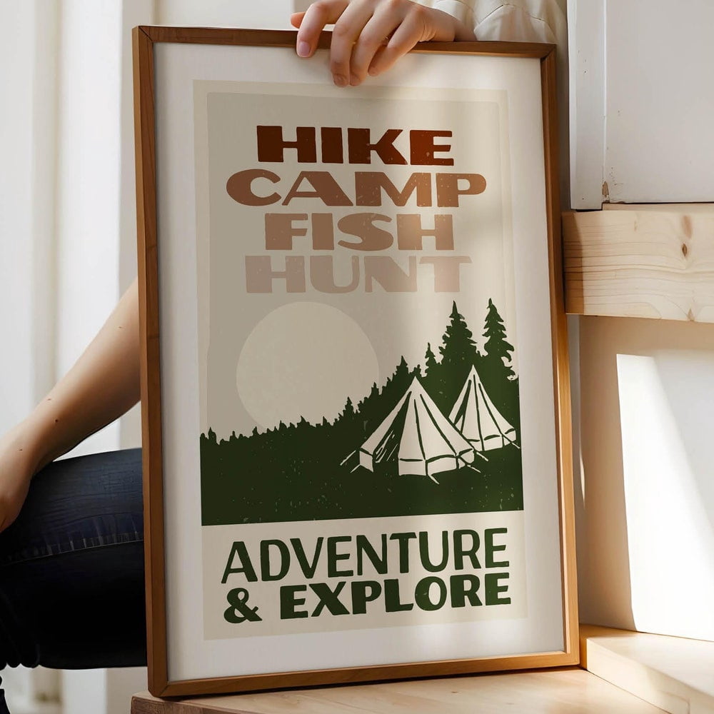Fun Hiking Camping Print Gift For Kids Art Poster Retro Camping Wall ...