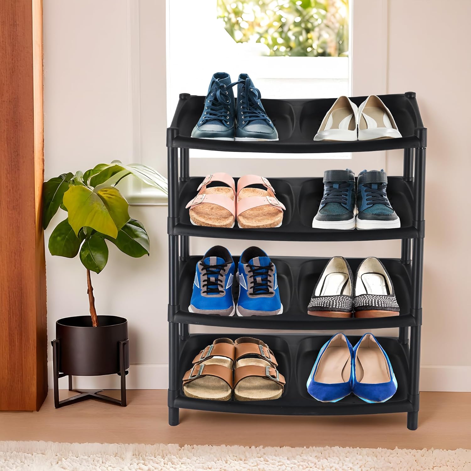 Fun Homes 4Layer Collapsible Shoes Rack for Home 8Compartments Chappal ...
