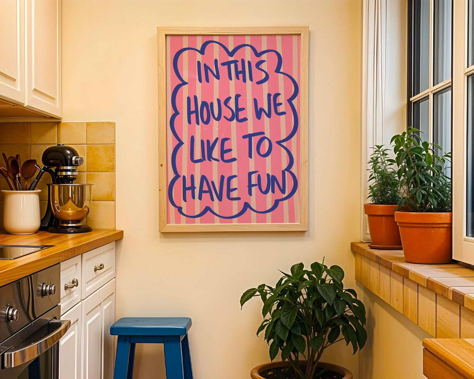 Fun House Rules Print: Pink Stripes, Blue Doodle Text, 8x12 UNFRAMED ...