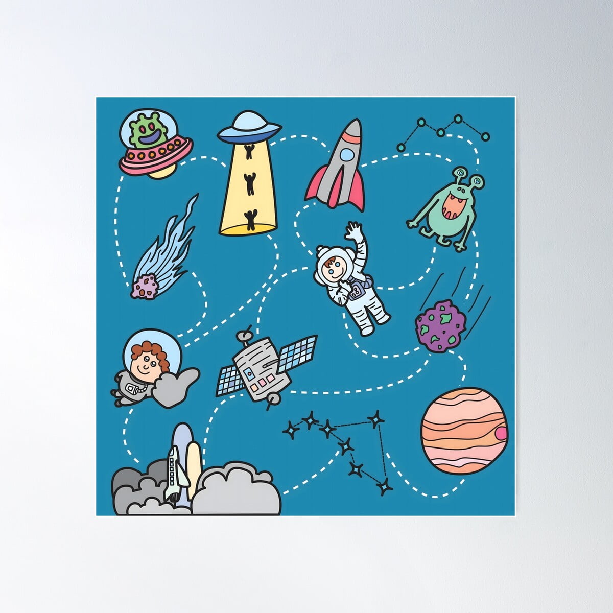 A Fun Image In Space With Astronauts, Aliens, Satellites, Stars ...