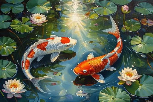 Fun Jigsaw Puzzle for Adults 500 Pieces A Painting of Two Koi Fish in A ...