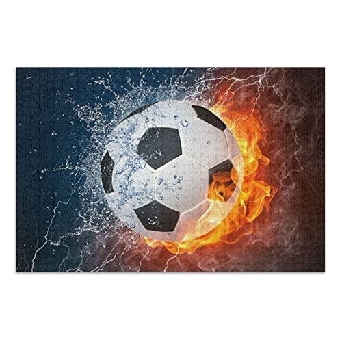Fun Jigsaw Puzzle for Adults 500 Pieces Soccer Ball in Fire and Water ...