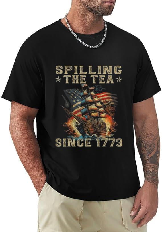 Fun July 4th Spilling The Tea 1773 T-shirt with American Flag Art, for ...