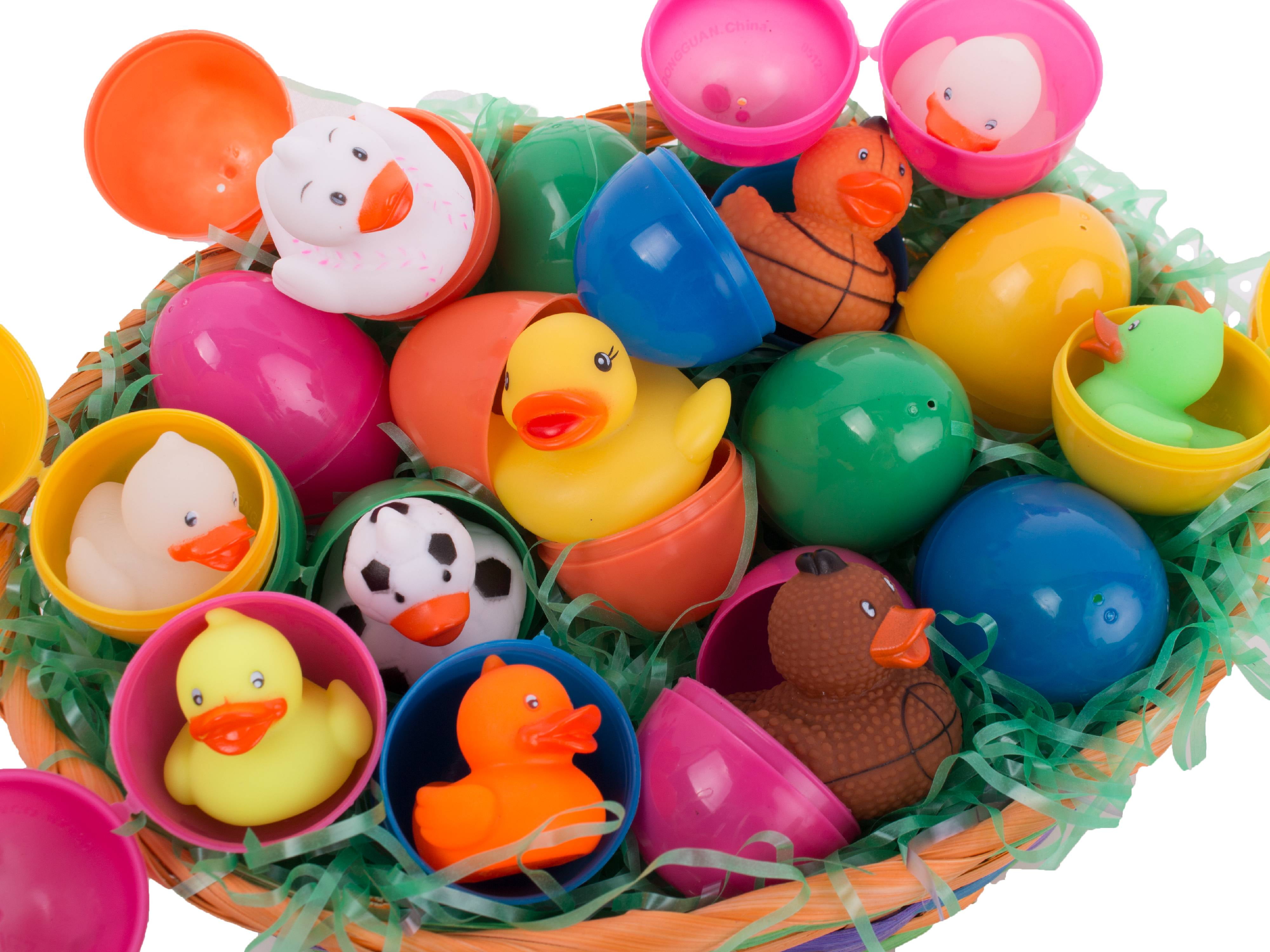 Fun Kids Cute Mini Rubber Duck Toys 2.5" Filled Easter Eggs, Assorted ...