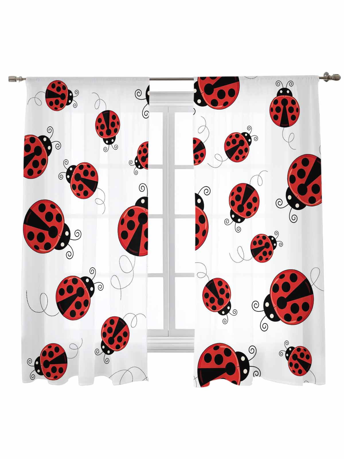 Fun Ladybug Sheer Curtains 2 Panels Set Black Dot Reptile Pattern ...