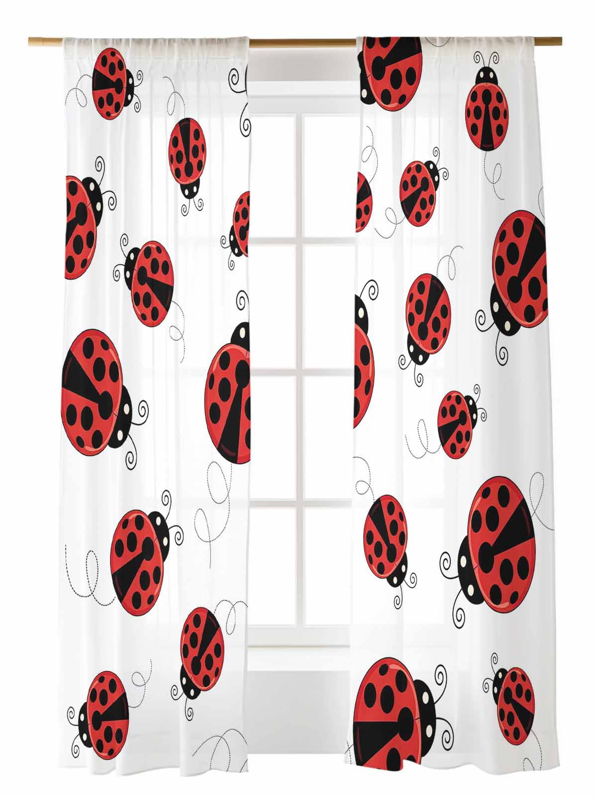 Fun Ladybug Sheer Curtains 2 Panels Set Black Dot Reptile Pattern ...