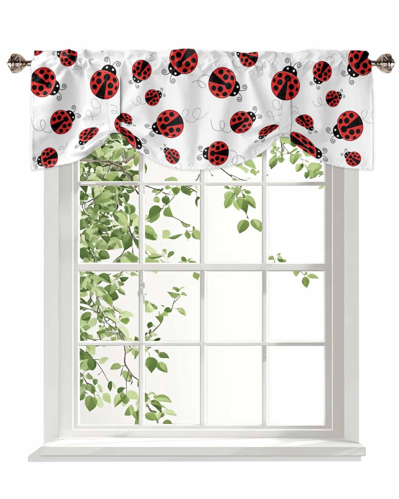 Fun Ladybug Tie Up Valances Curtain, Adjustable Kitchen Black Dot ...